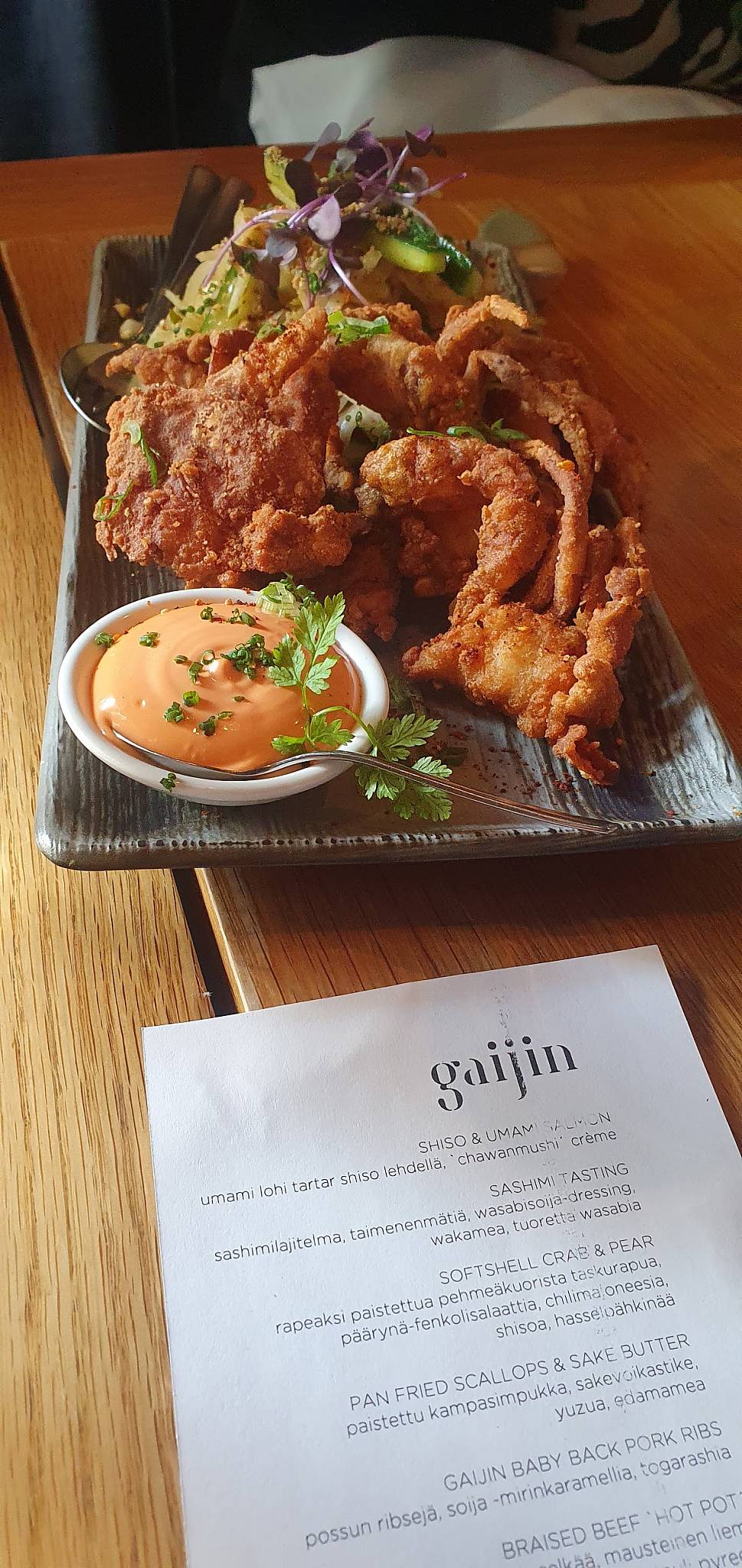 Menu at Restaurant Gaijin, Helsinki