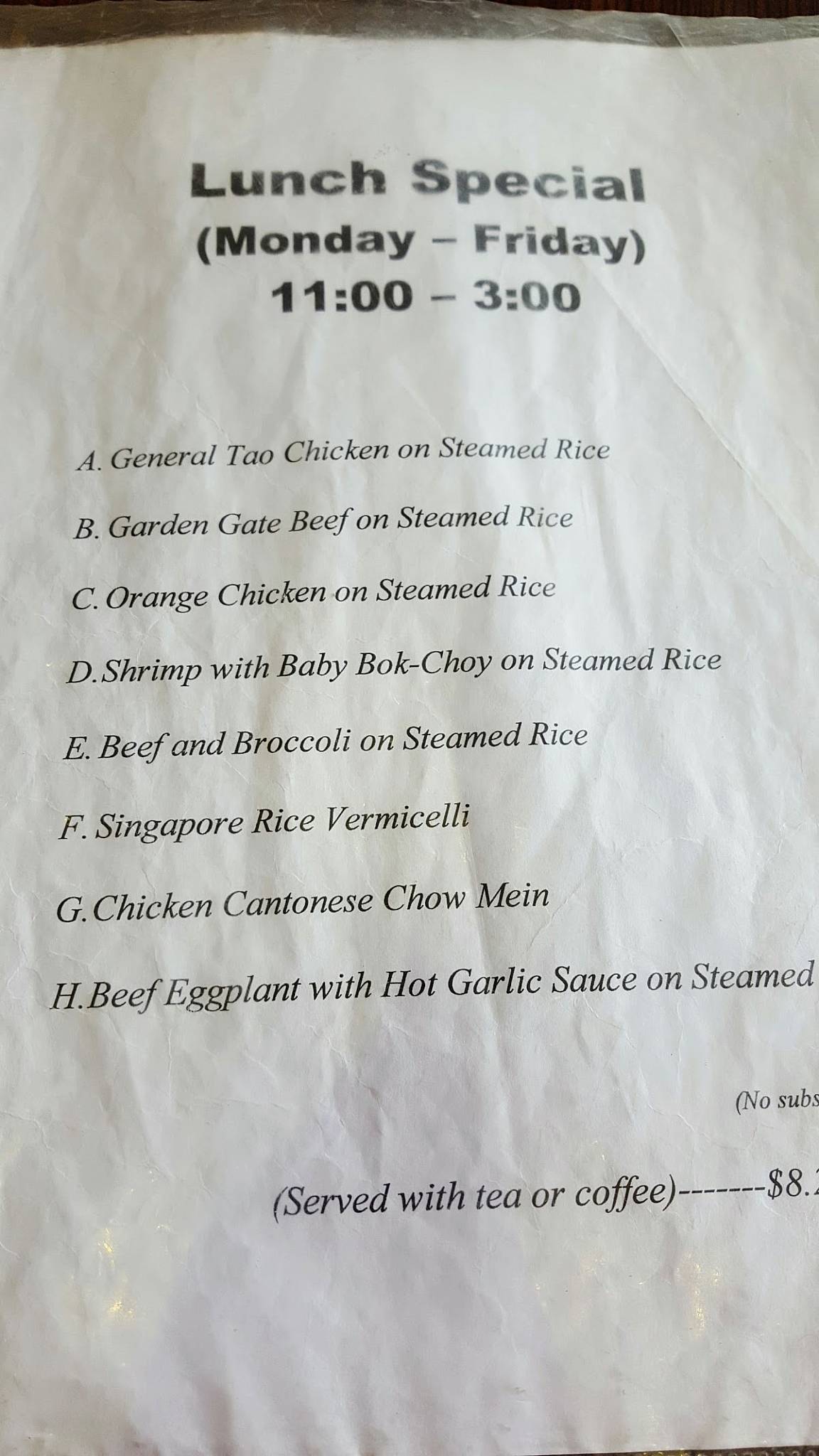 Menu at Garden Gate Restaurant, Toronto