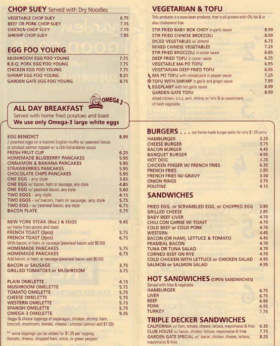 Menu at Garden Gate Restaurant, Toronto