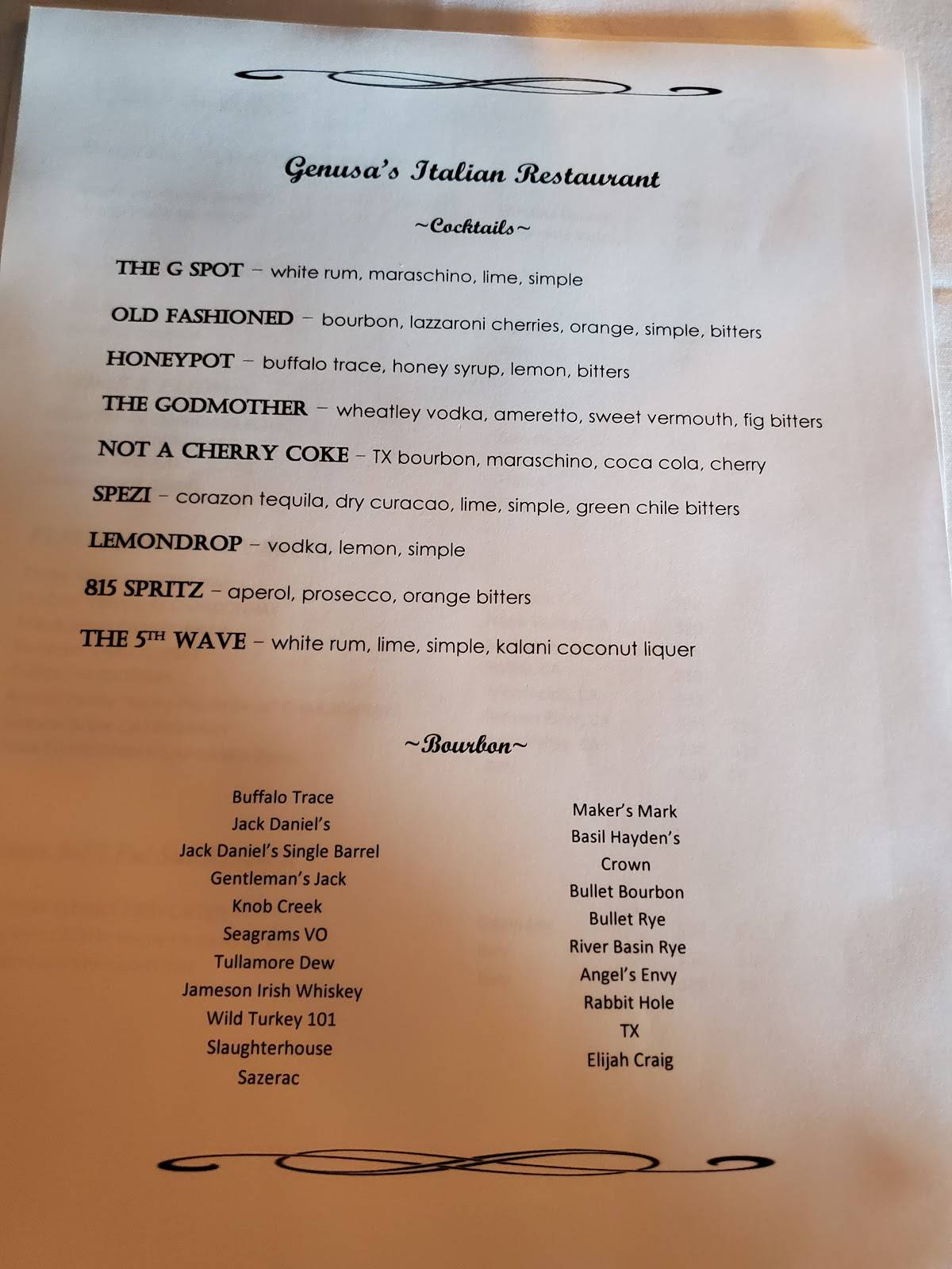 Menu at Genusa's Italian Restaurant, Monroe