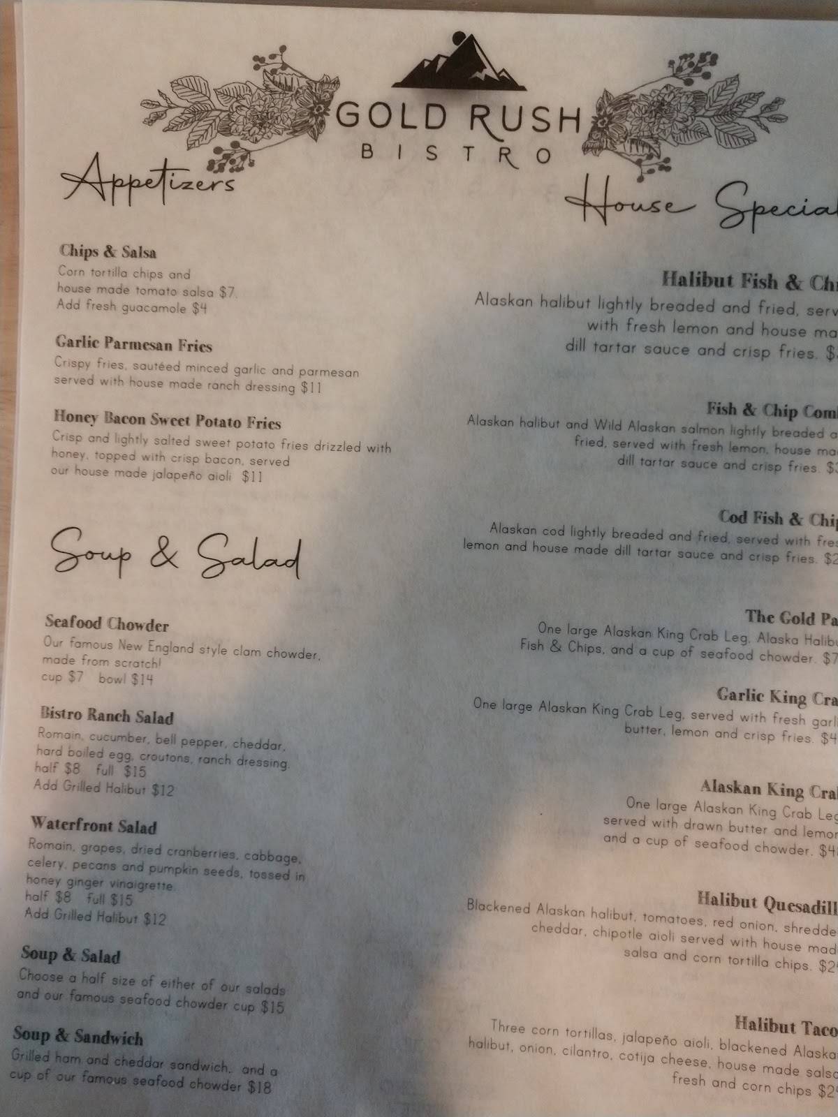 Menu at Gold Rush Bistro restaurant, Seward