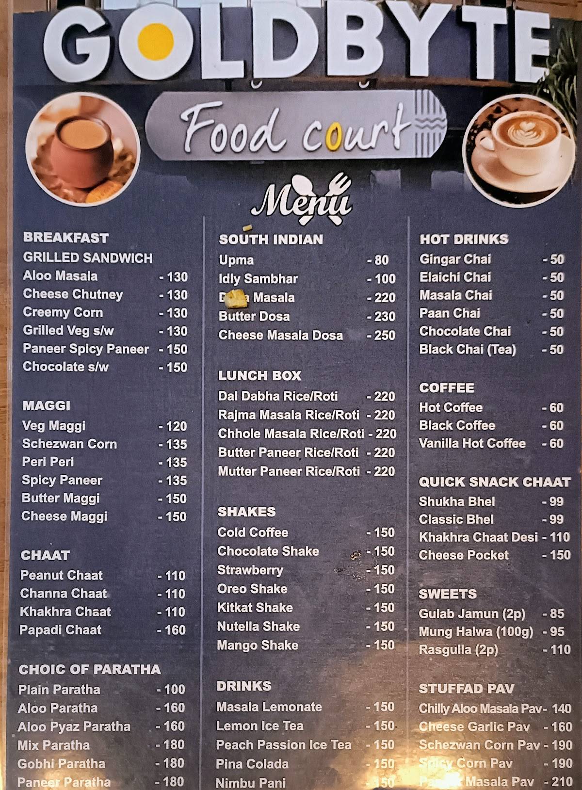 Menu at Goldbyte, Raipur