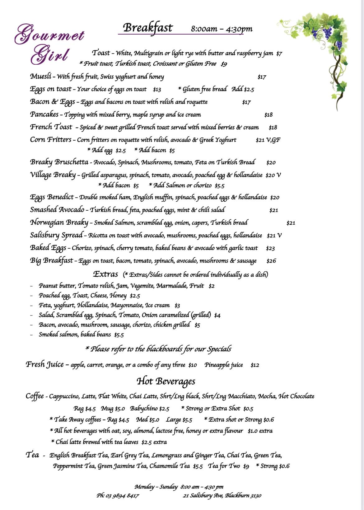 Menu at Gourmet Girl Cafe & Catering, Blackburn