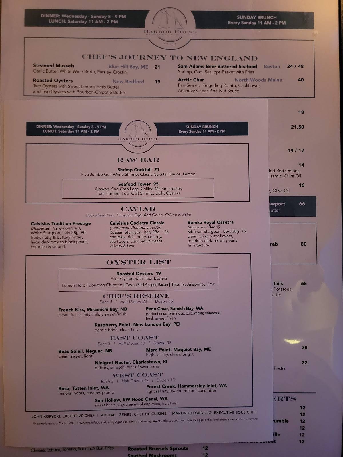 Menu at Harbor House restaurant, Milwaukee