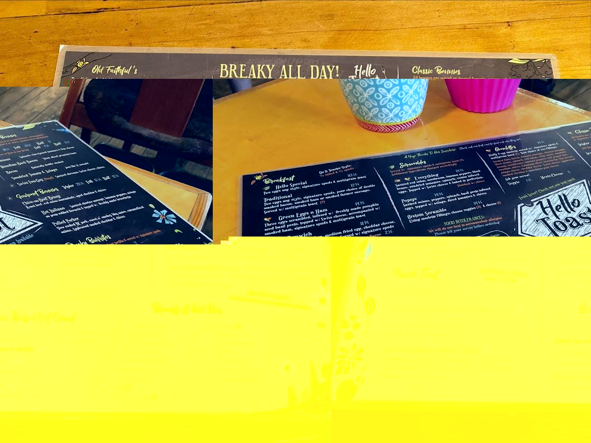 Menu at Hello Toast restaurant, Kamloops