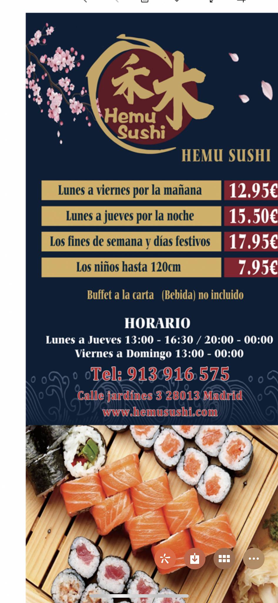 Carta del restaurante Hemu sushi Buffet Libre, Madrid