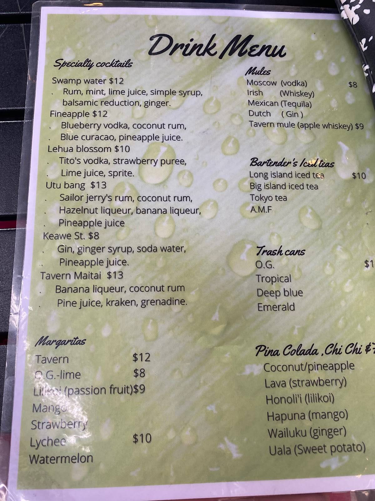 Menu at Hilo Town Tavern restaurant, Hilo
