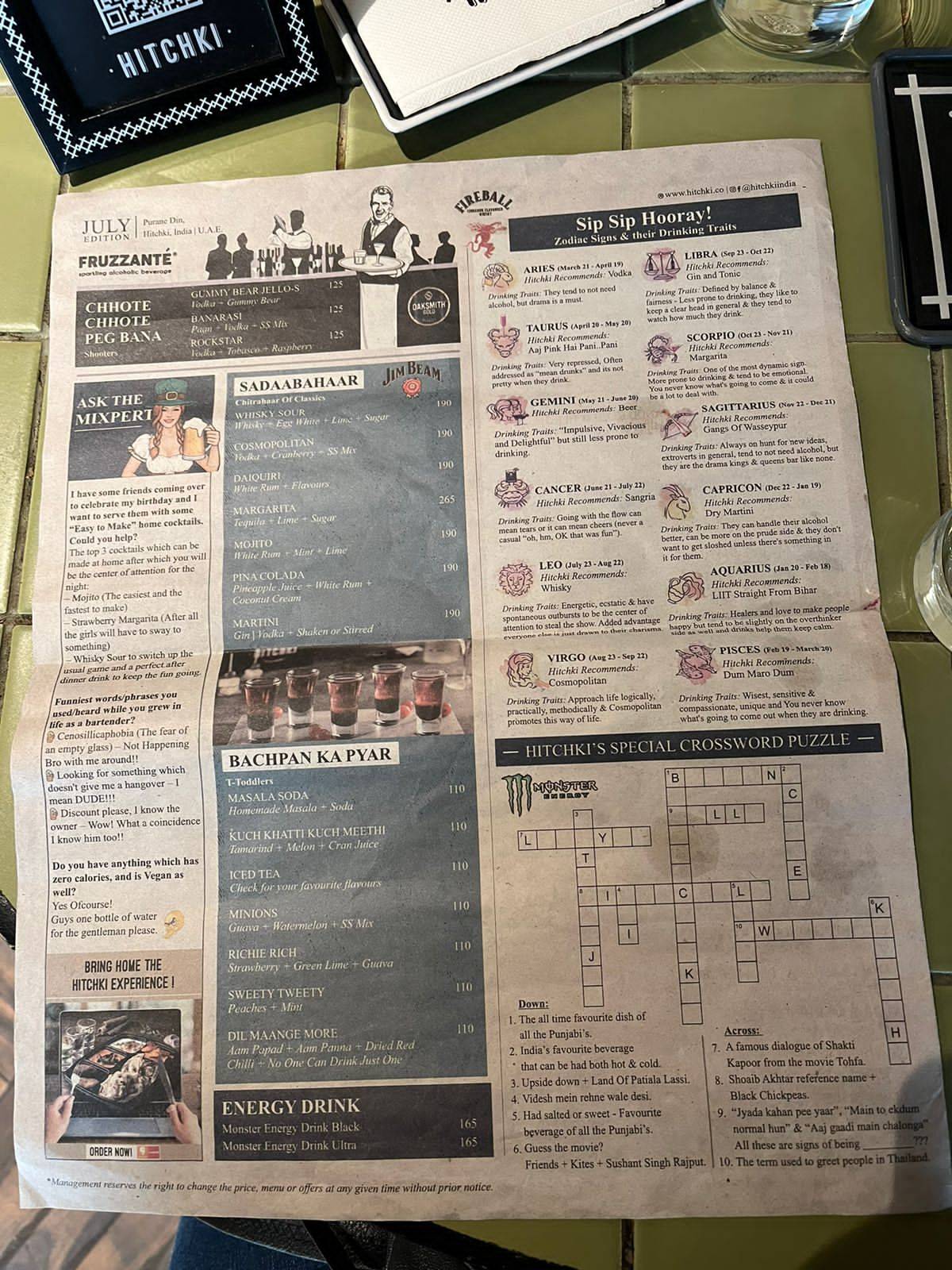 Menu at Hitchki Phoenix Palladium, Mumbai