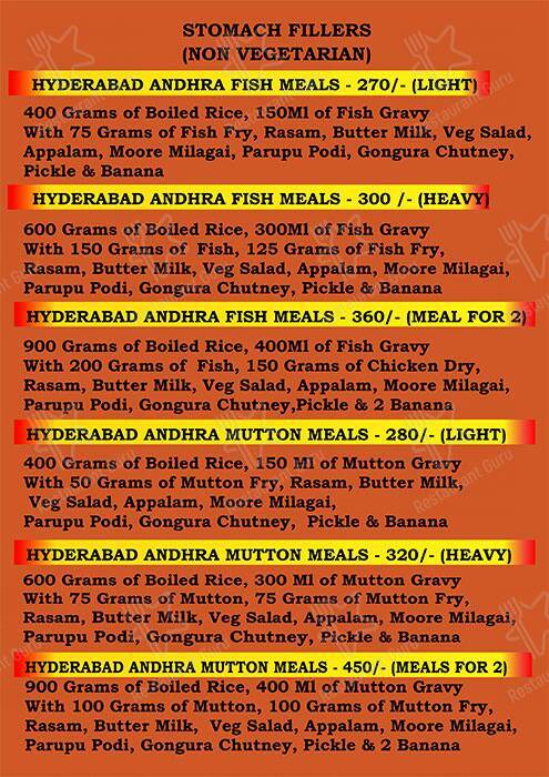 Menu at Hyderabad Andhra Mess, Chennai