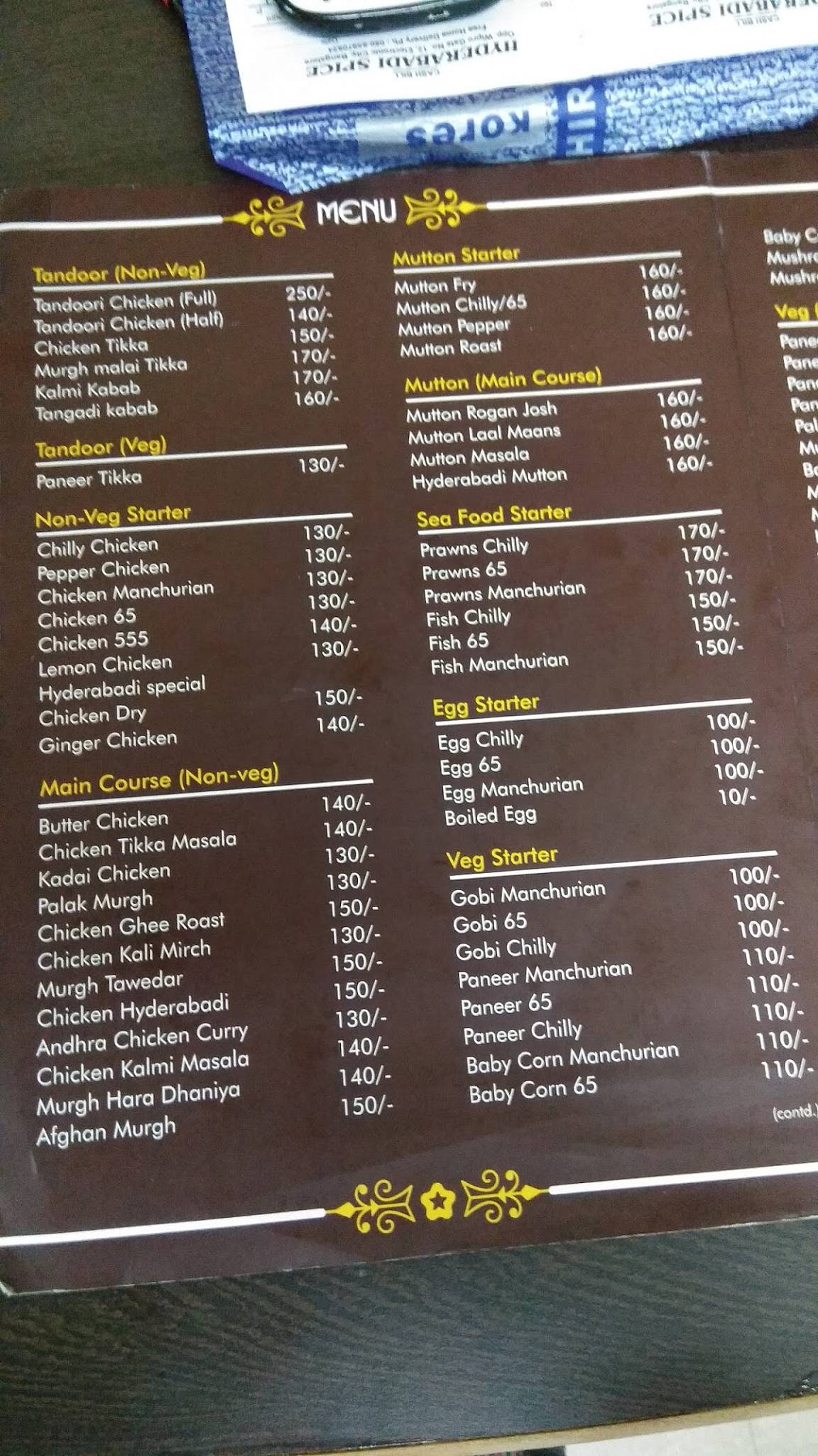 Menu at Hyderbadi Spice, Bengaluru