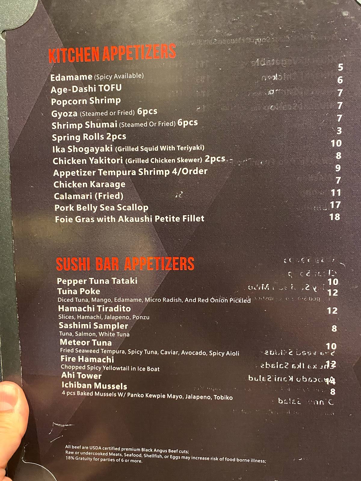 Menu at Ichiban Japanese Steakhouse & Sushi Bar, Waco