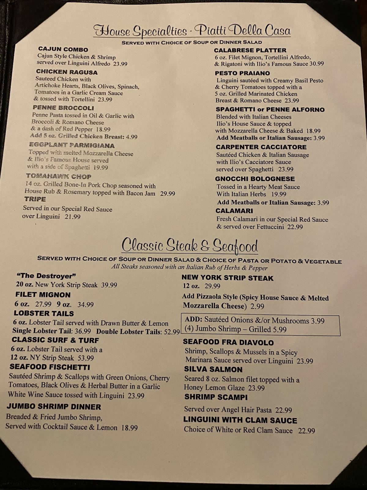 Menu at Ilio DiPaolo's Restaurant & Banquet Facility, Blasdell