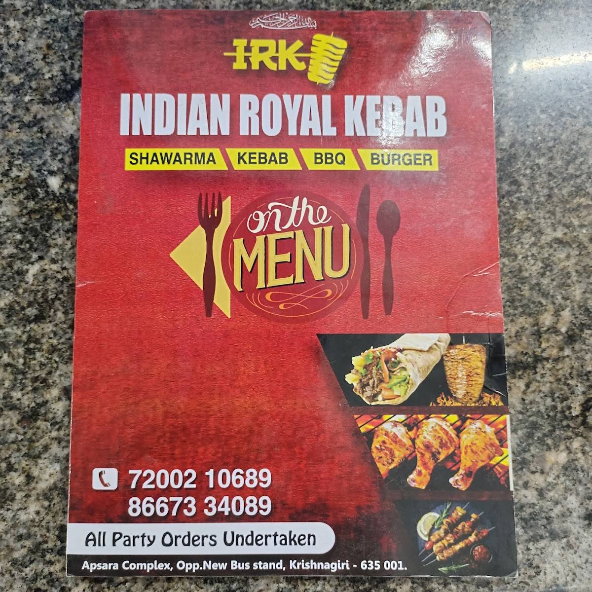 Menu at Indian Royal Kebab, Krishnagiri