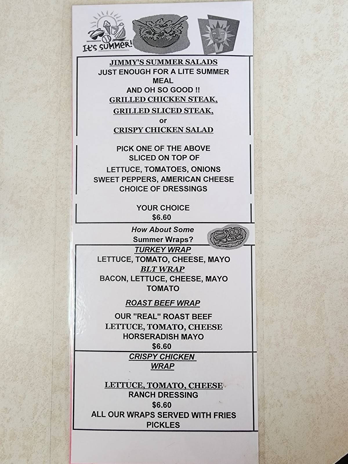 Menu at Jimmy's Quick Lunch restaurant, Hazleton