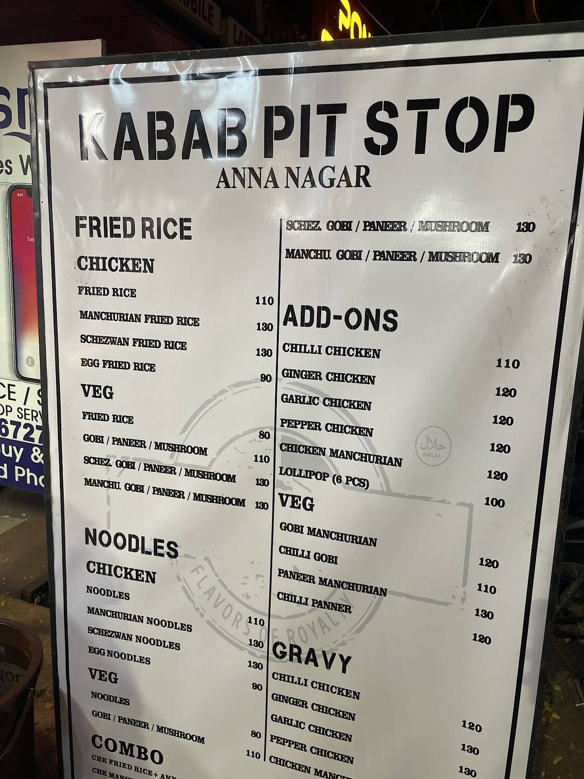 Menu at KABAB PIT STOP, Chennai