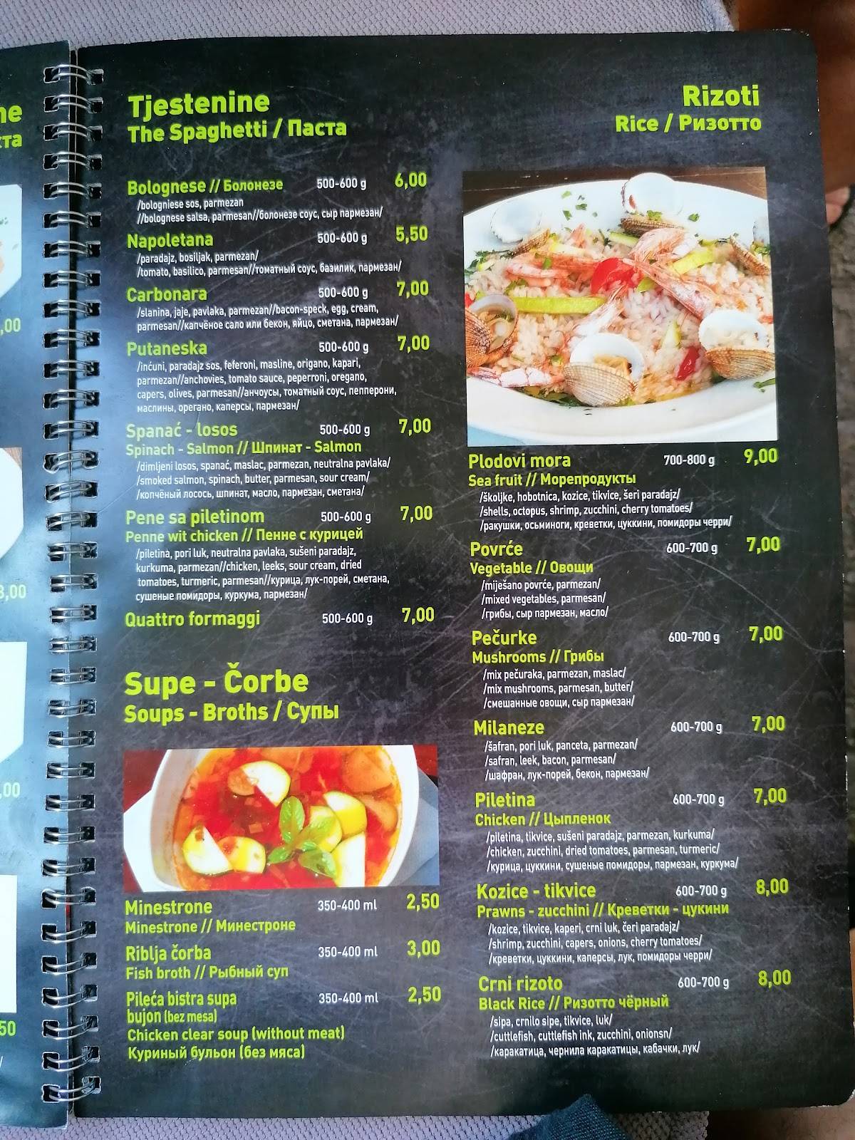 Speisekarte von KARUBA PIZZA & PUB, Bar, 17 Vladimira Rolovica II