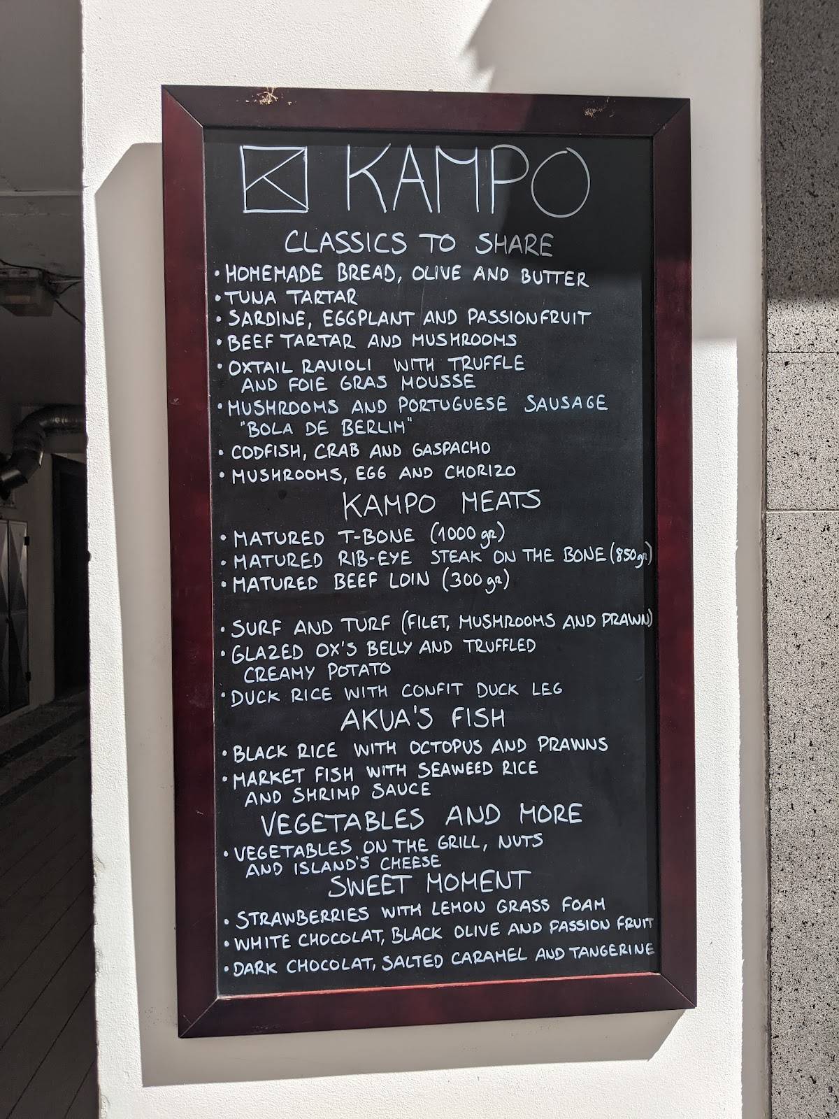 Menu em Kampo by Chef Julio Pereira restaurante, Funchal