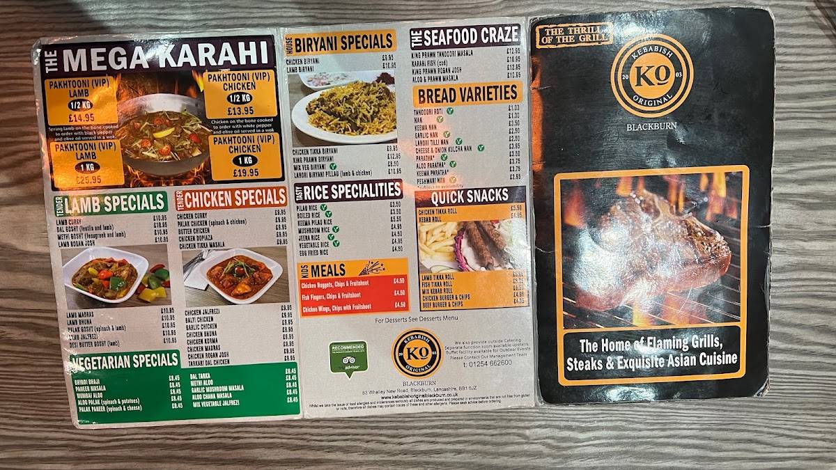 Menu at Kebabish Original Blackburn restaurant, Blackburn