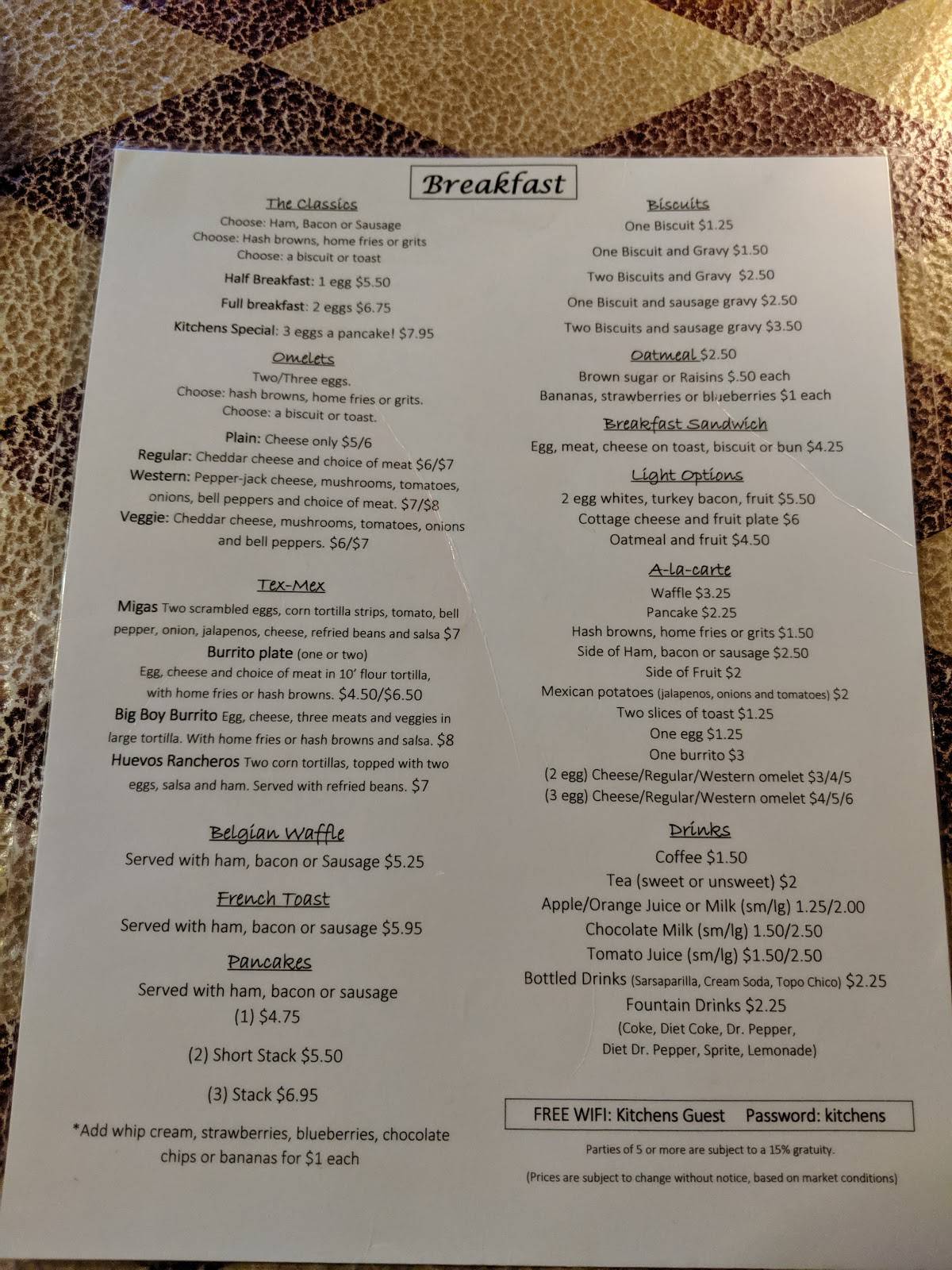 Menu at Kitchens Hardware & Deli restaurant, Mineola