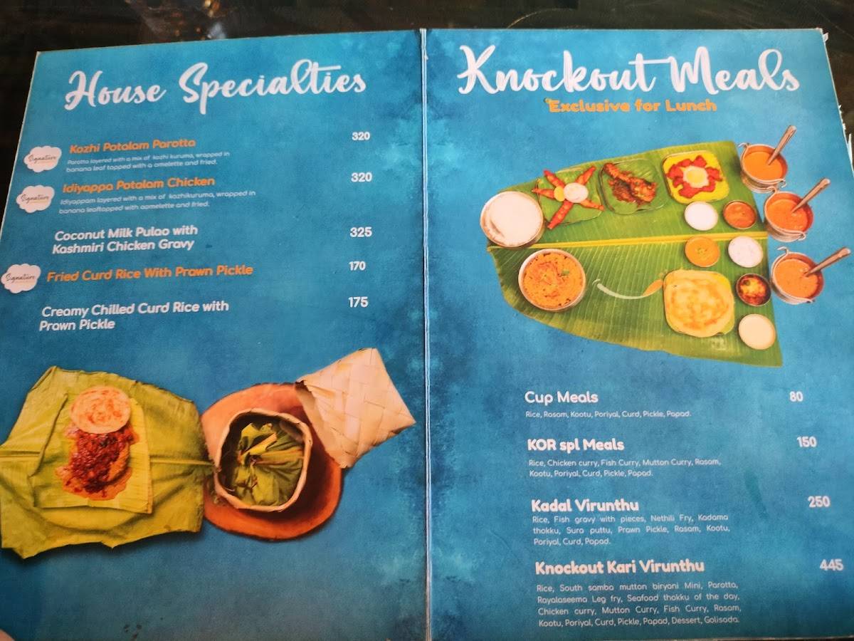 Menu at Knockout rusi, Chennai
