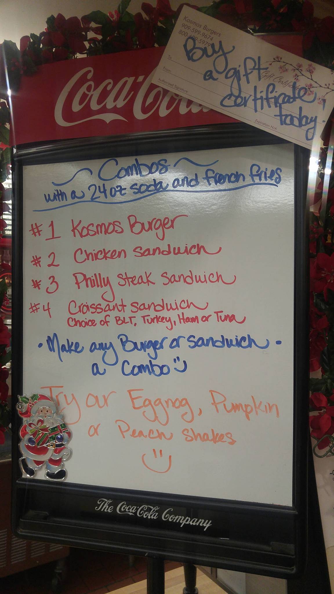 Menu at Kosmos Burgers restaurant, San Dimas