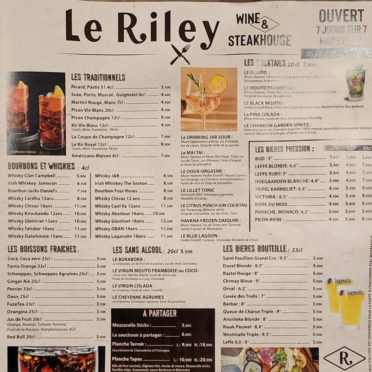 Menu au LE RILEY restaurant, Raillencourt-Sainte-Olle