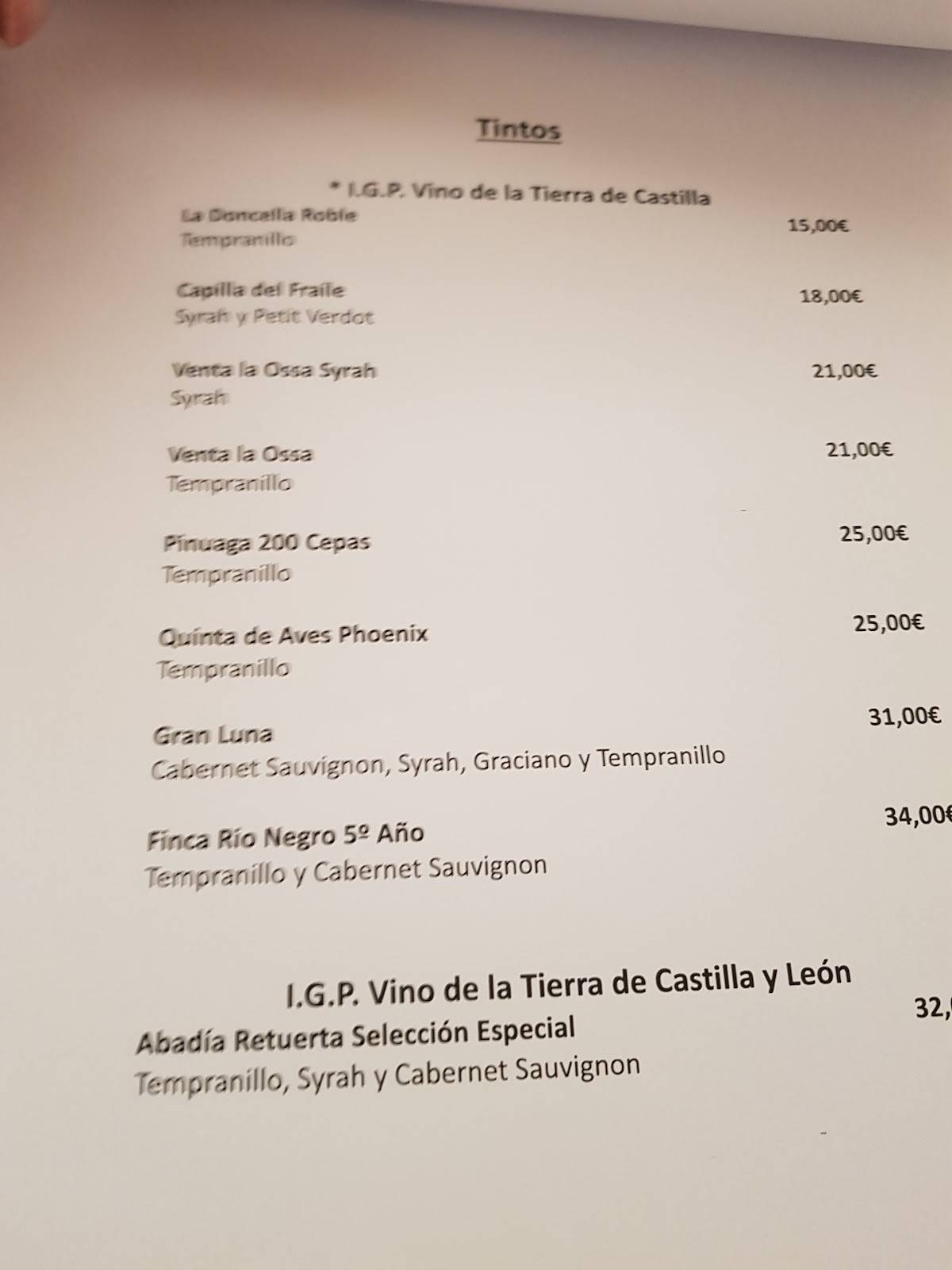 Carta de La Cábala Taberna-restaurante, Toledo