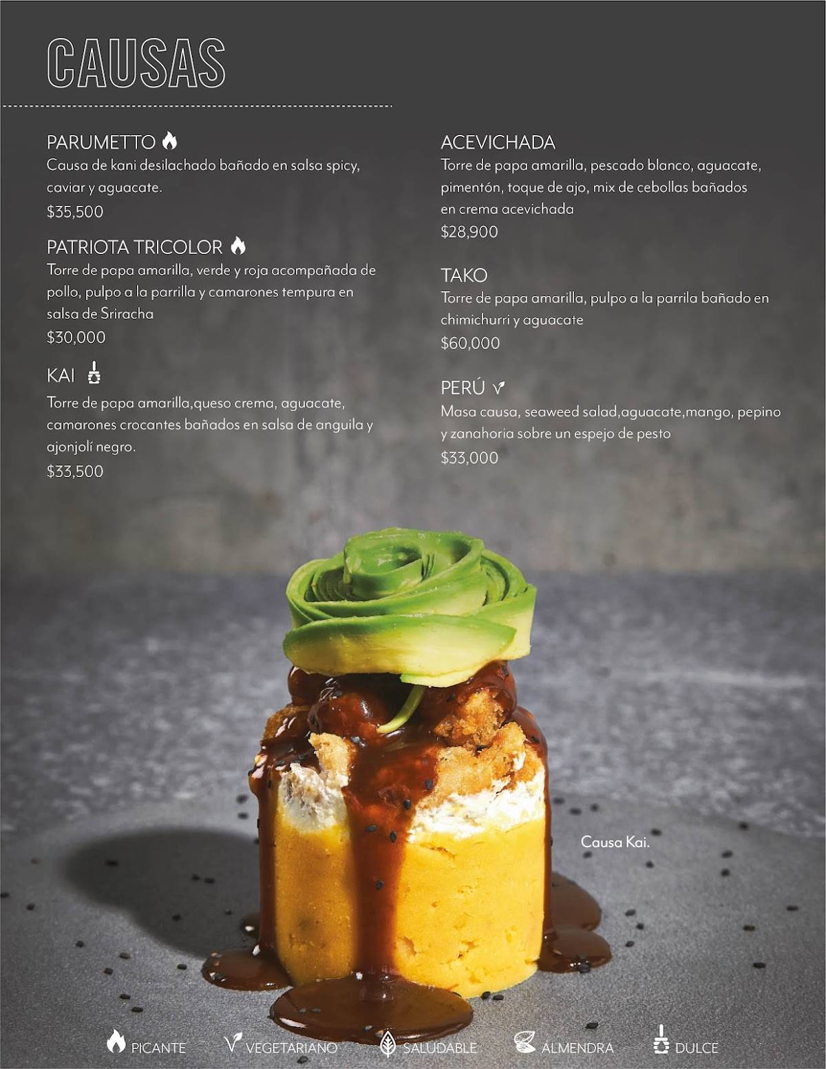 Menu at La Causa restaurant, Medellín, Cra 33 #8A - 41