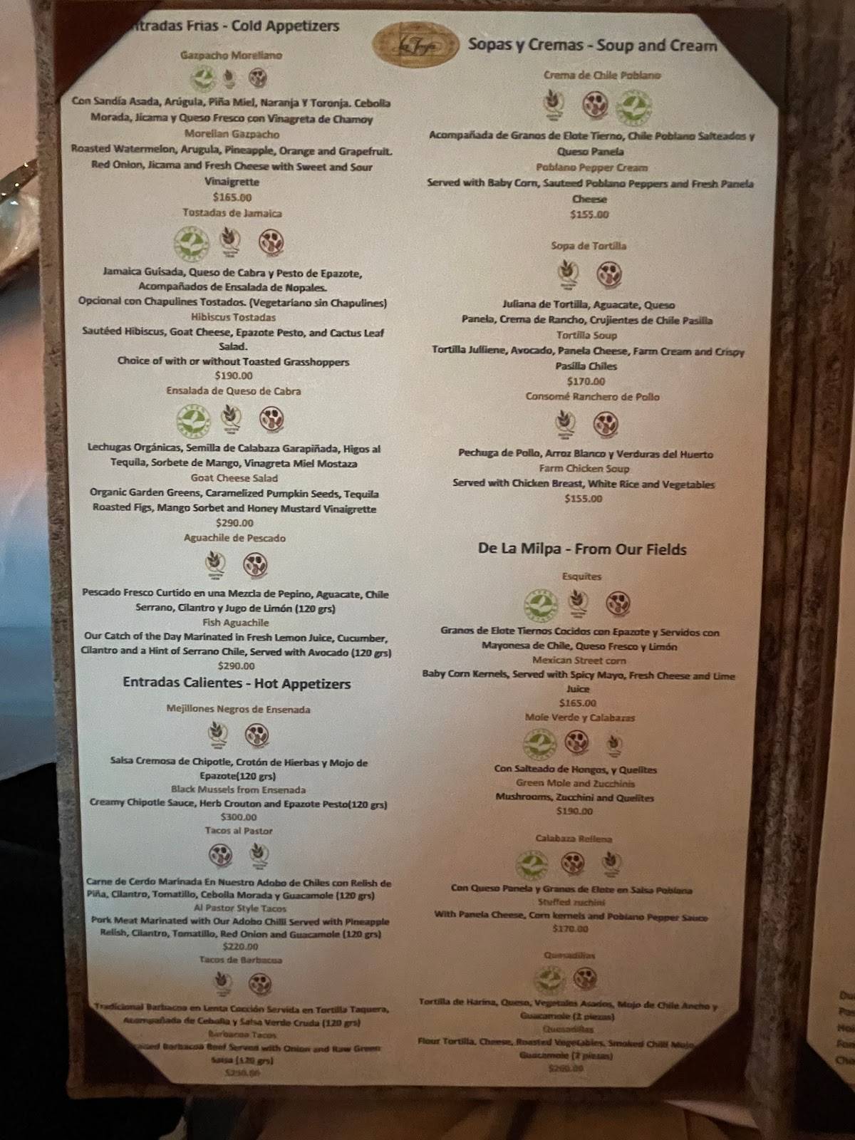 Menu at La Joya Restaurant All Inclusive, Cancún, Punta Cancun
