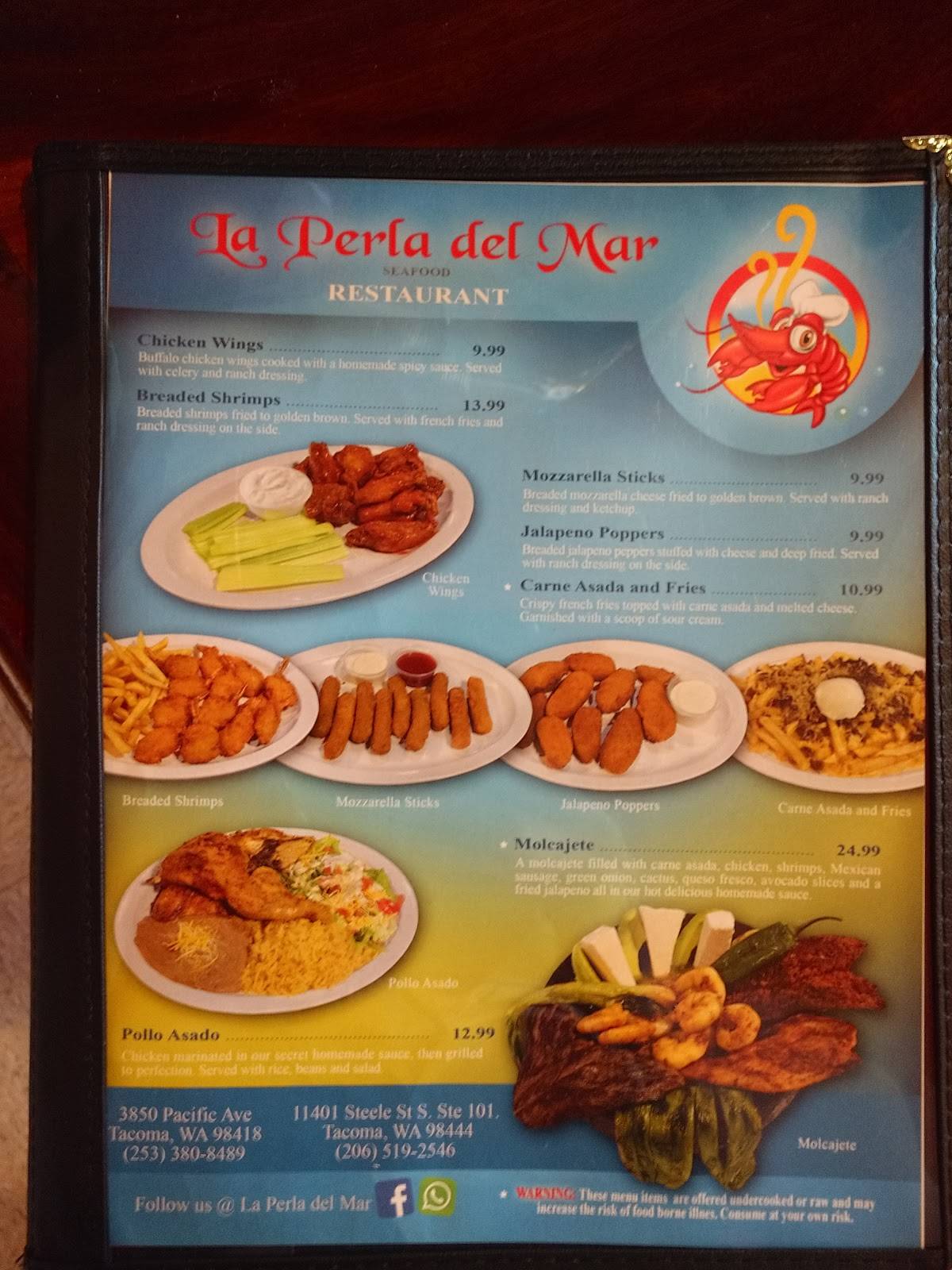 Menu at La Perla Del Mar restaurant, Tacoma