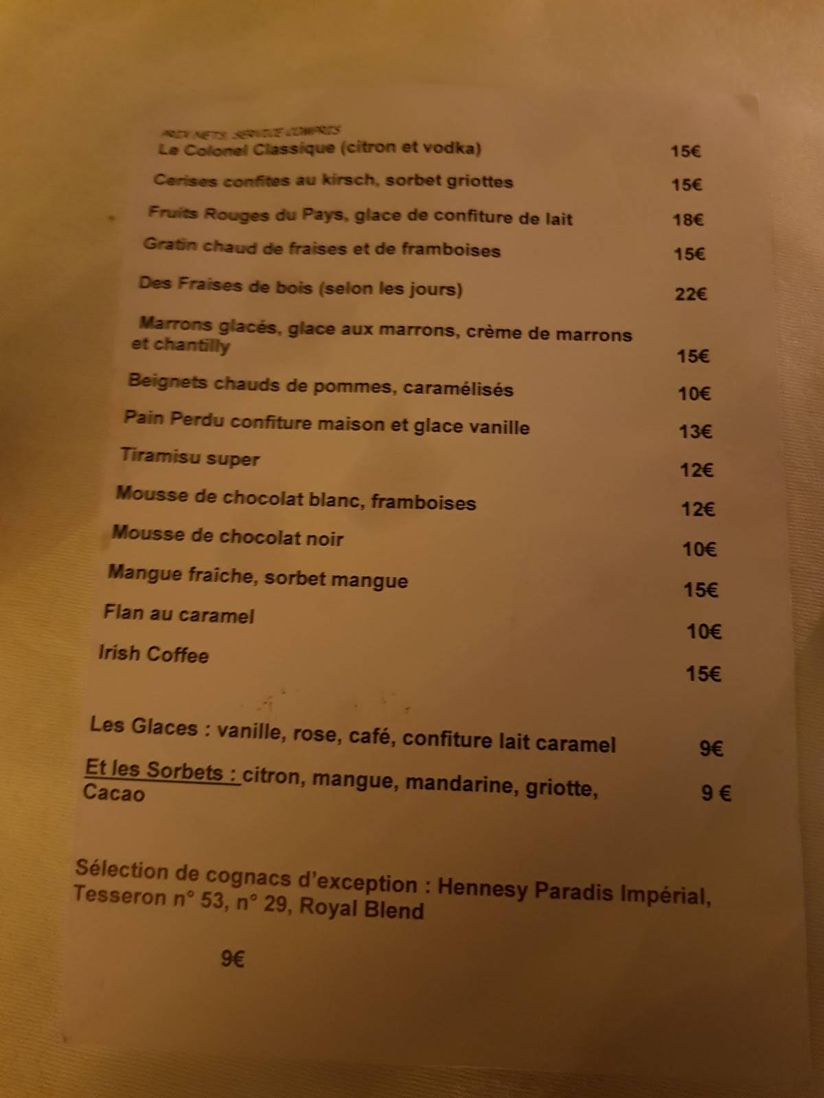 Menu at La Petite Maison restaurant, Nice