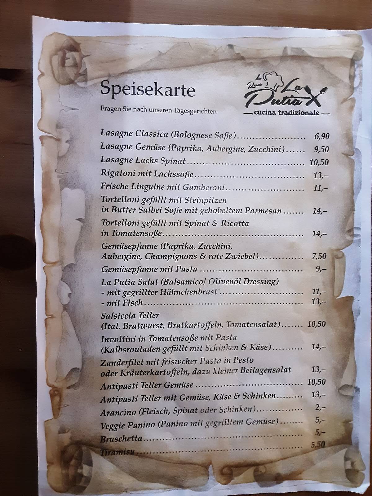 Speisekarte von La Putia restaurant, Solingen