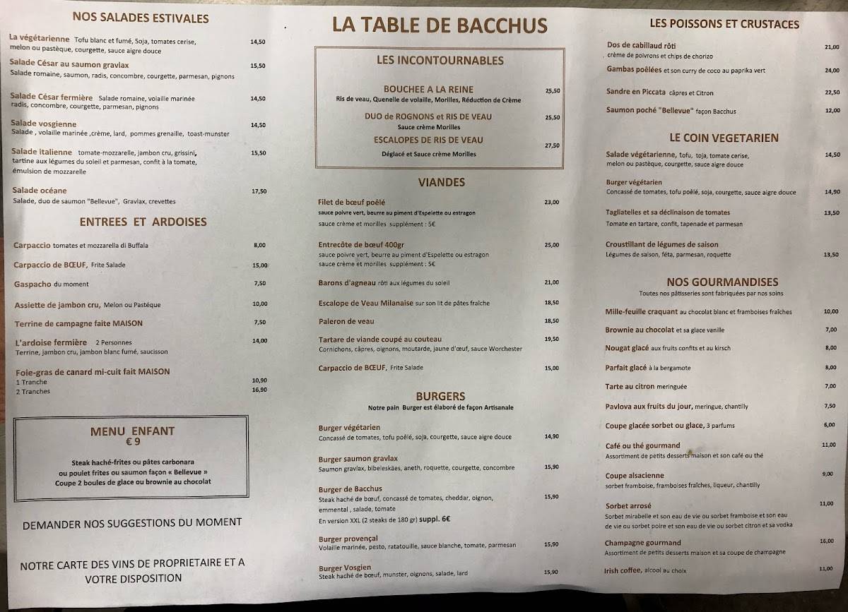 Menu au La Table de Bacchus restaurant, Nancy