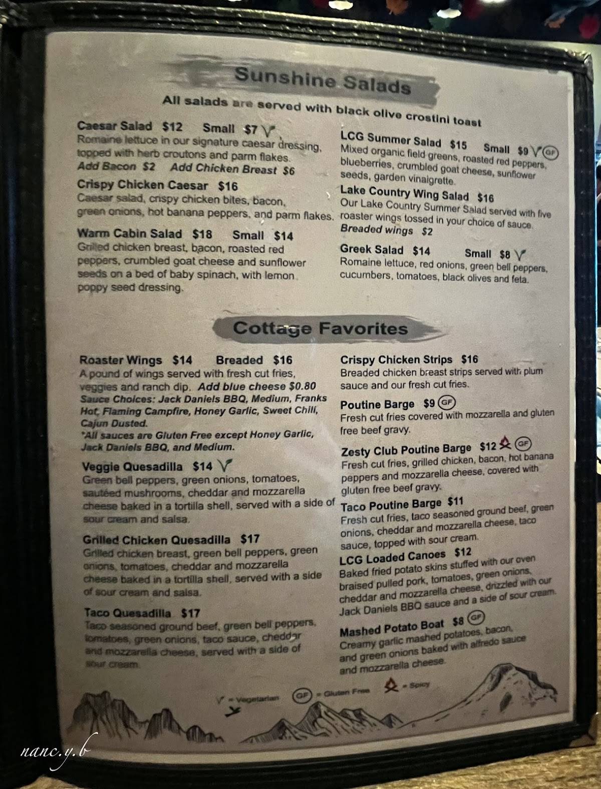 Menu at Lake Country Grill restaurant, Orillia