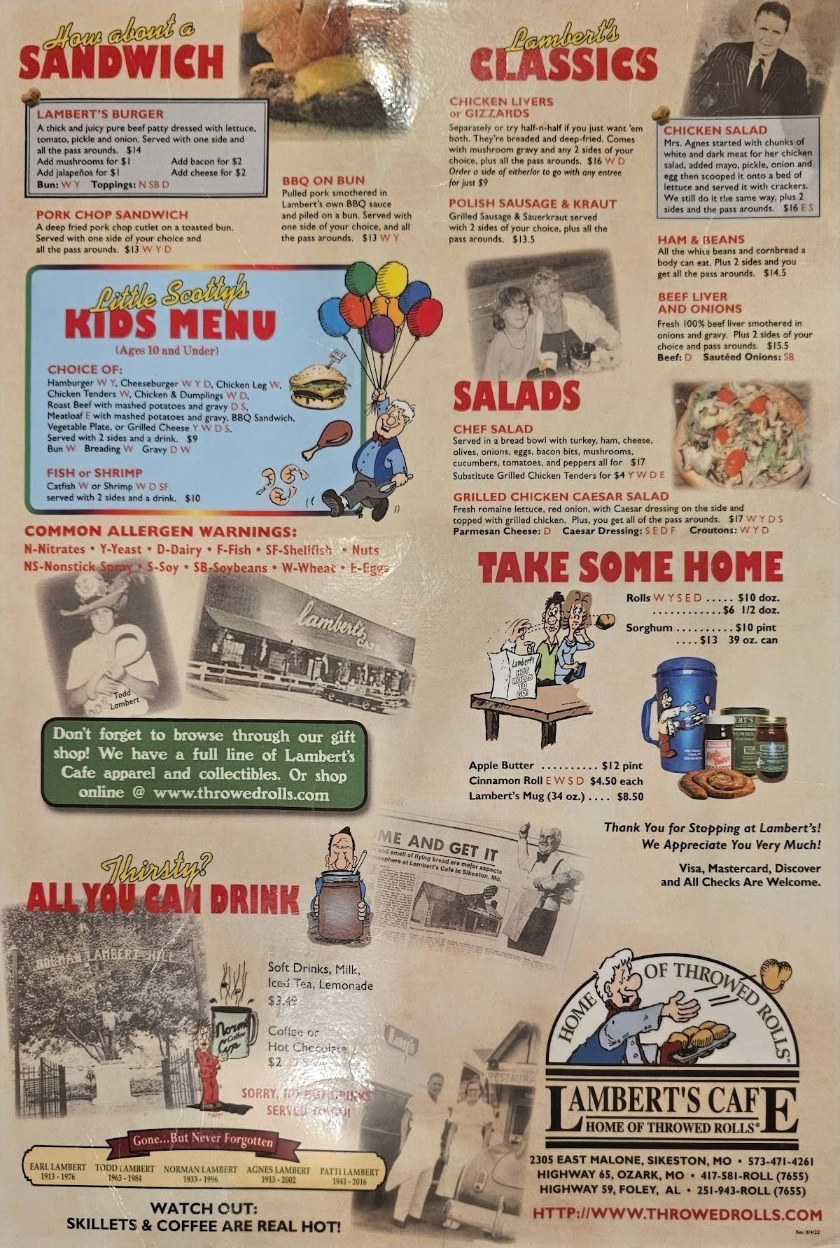 Menu at Lambert's Cafe, Foley, S McKenzie St