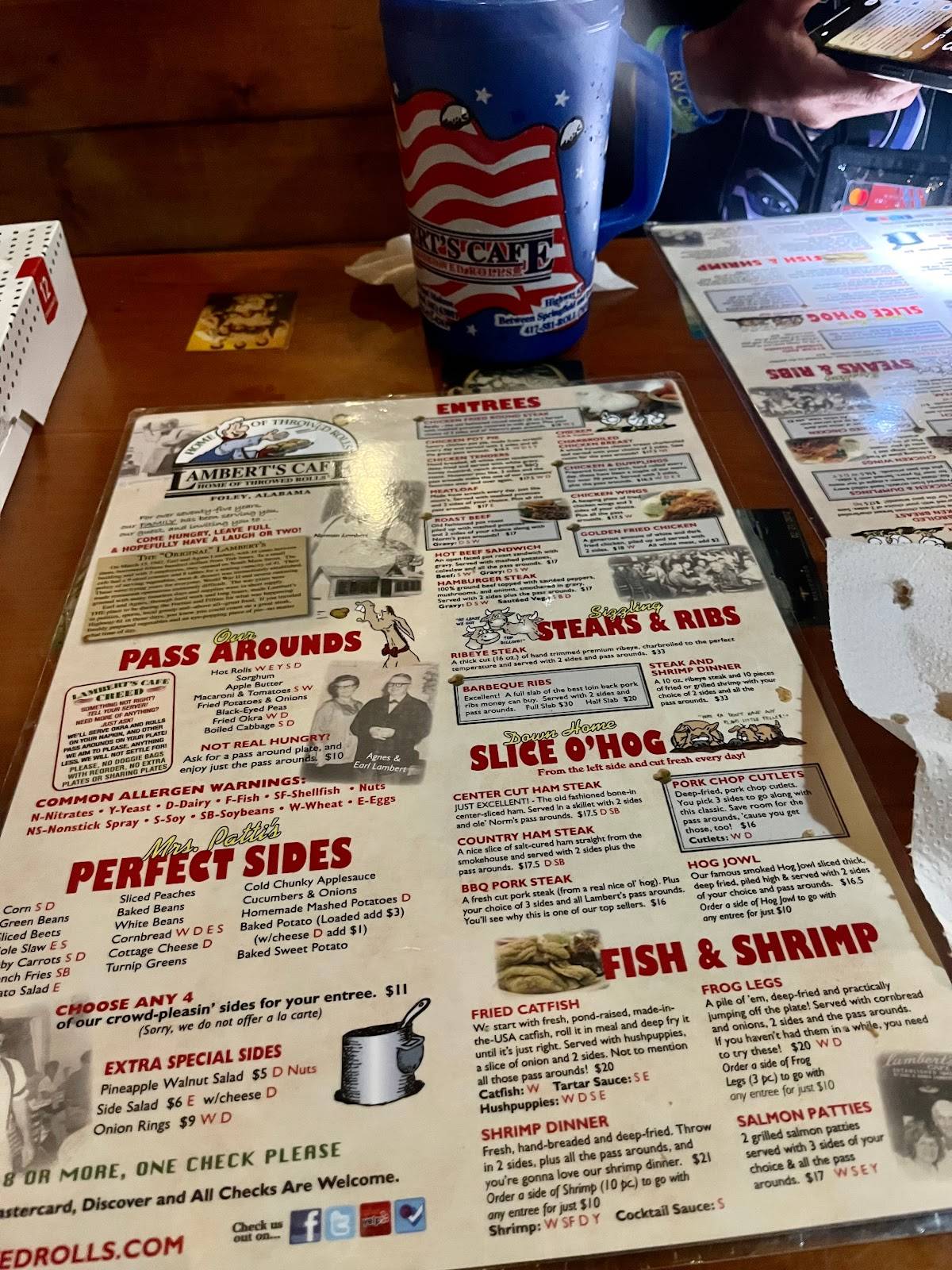 Menu at Lambert's Cafe, Foley, S McKenzie St