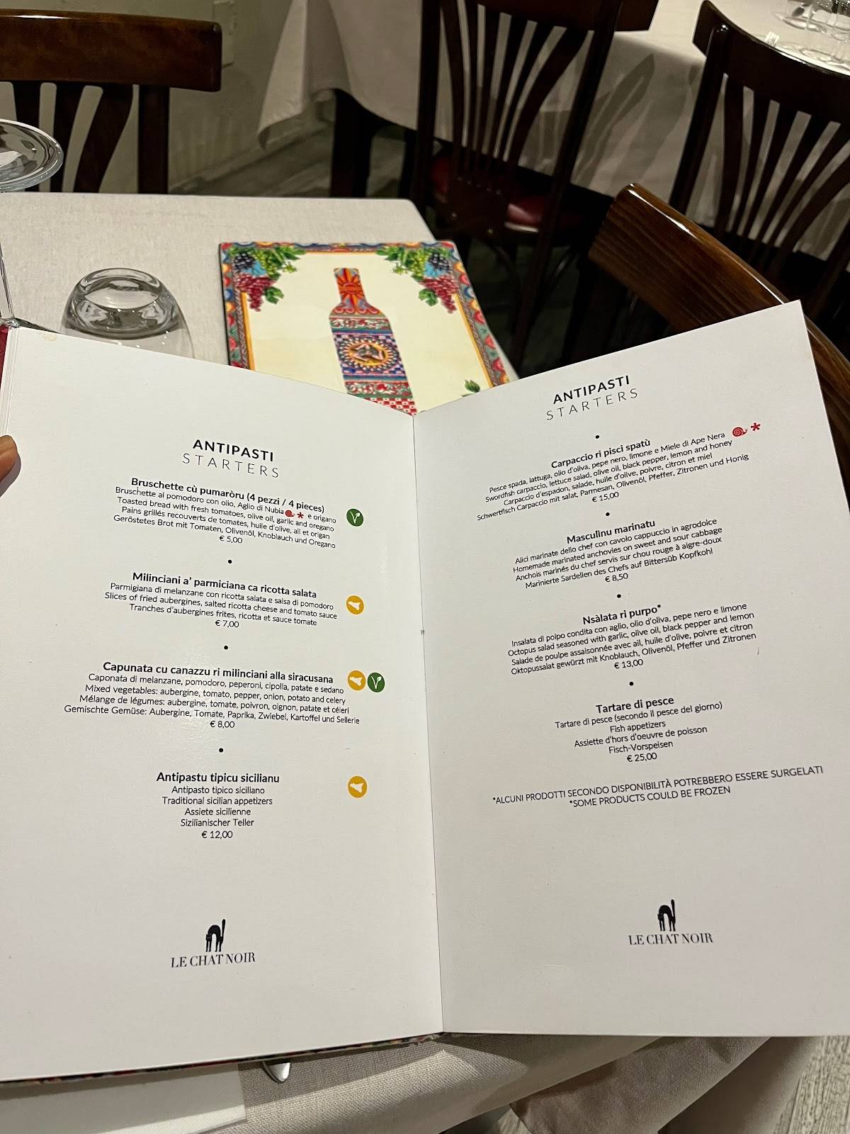 Menu da Le Chat Noir ristorante, Cefalù