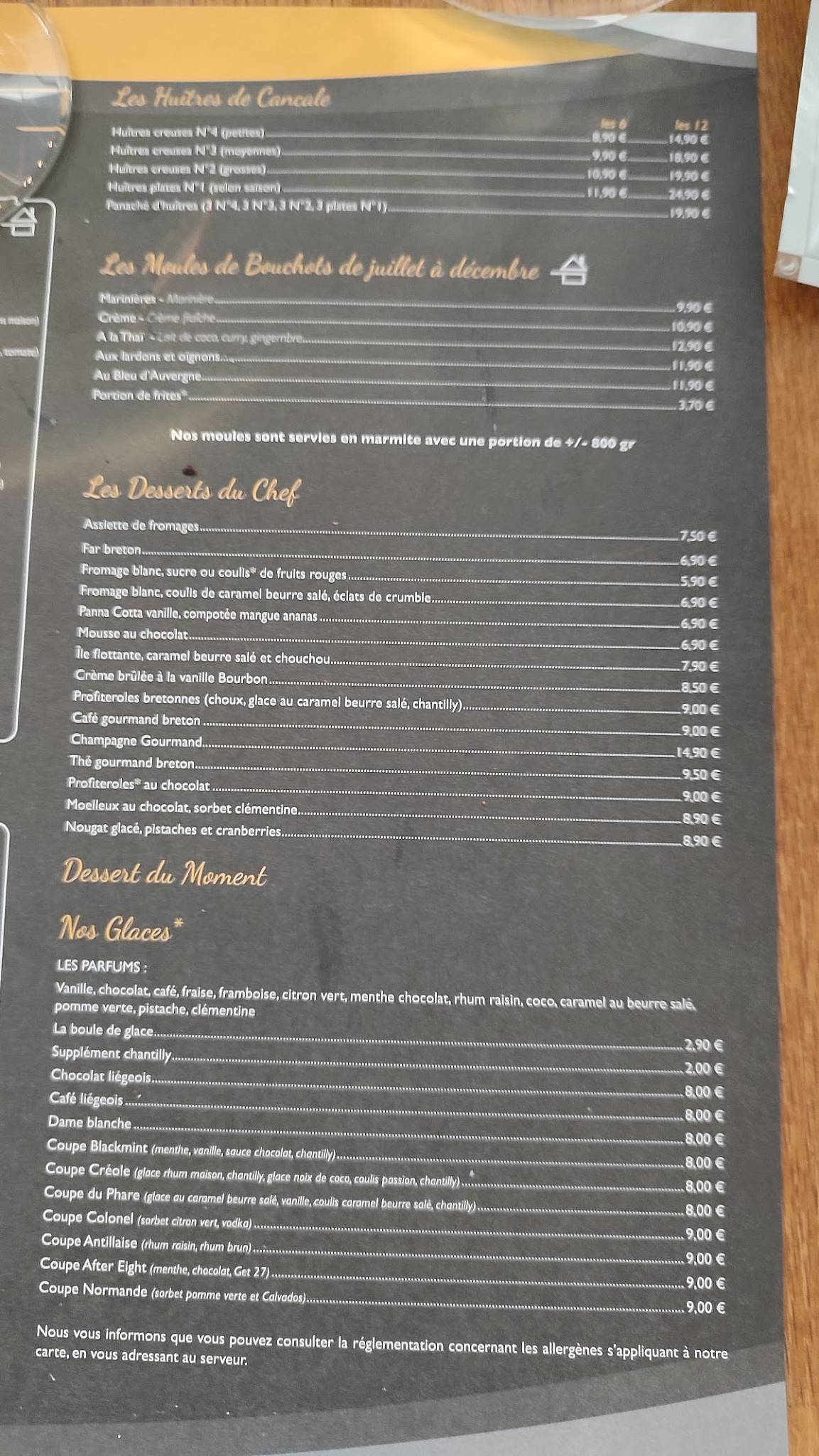 Menu au Le Phare restaurant, Cancale, 6 Quai Administrateur Chef Thomas