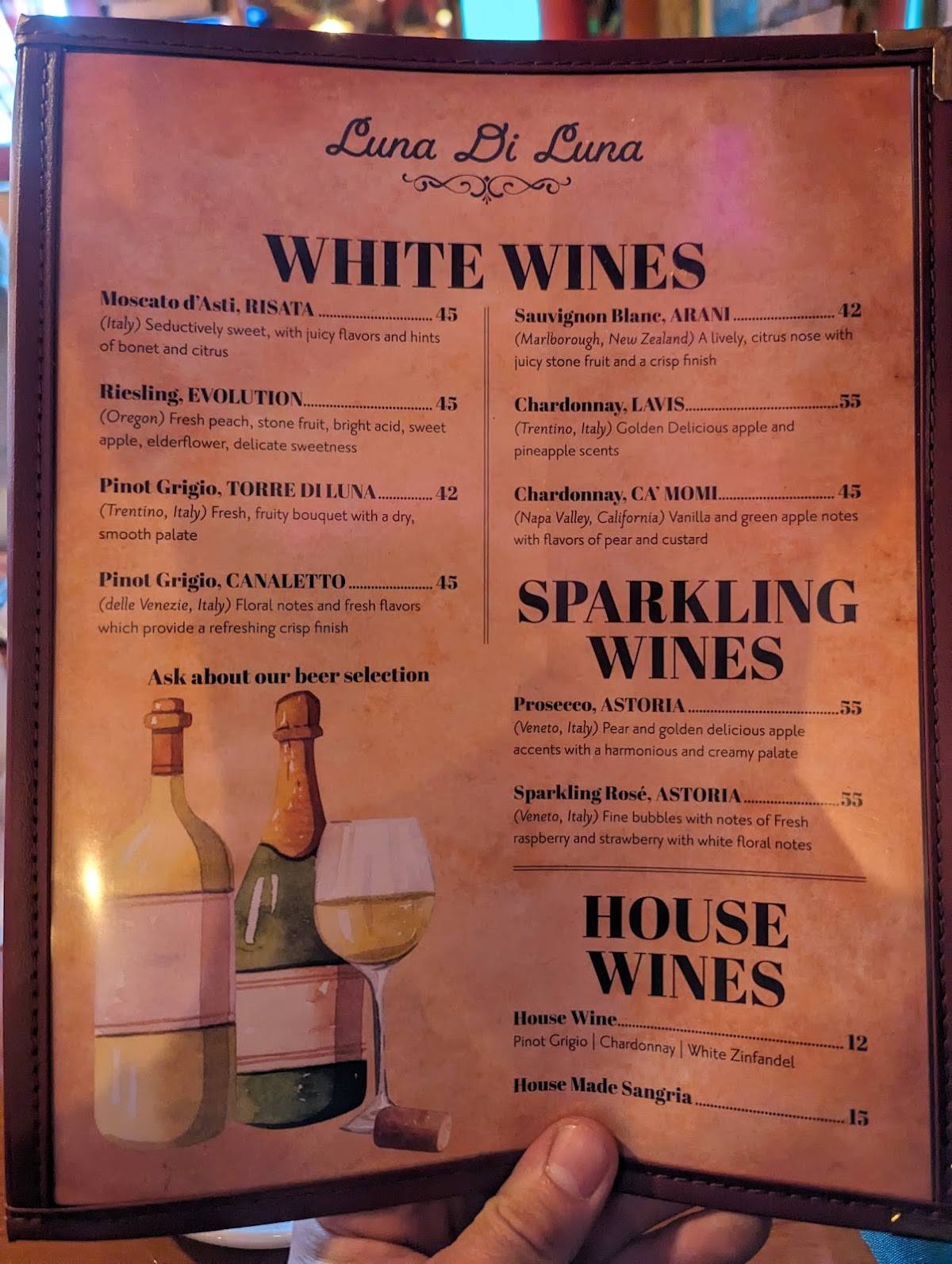 Menu at Luna Di Luna restaurant, Bloomington