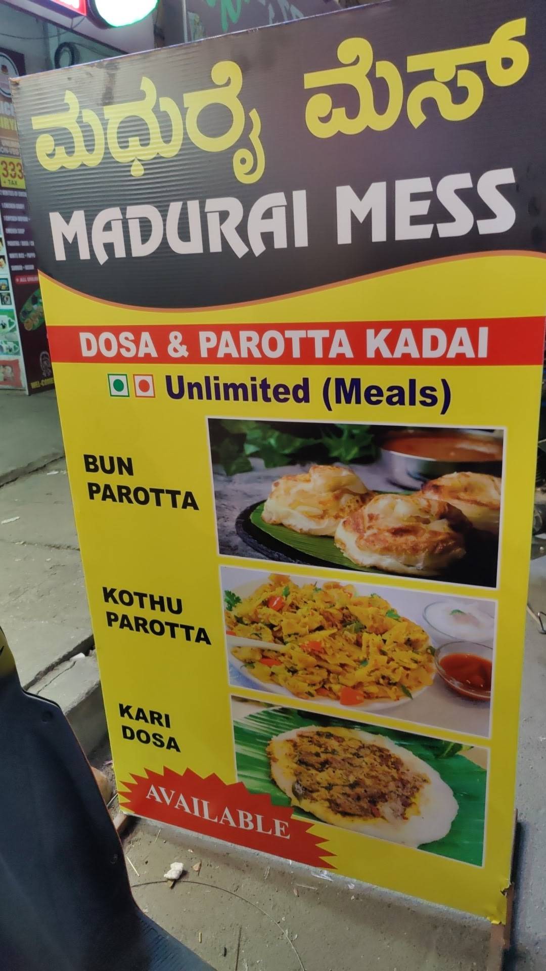 Menu at Madurai mess -Dosa & Parotta Kadai, Bengaluru