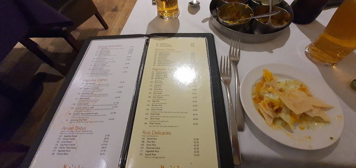 Menu at Ma'ida restaurant, Okehampton