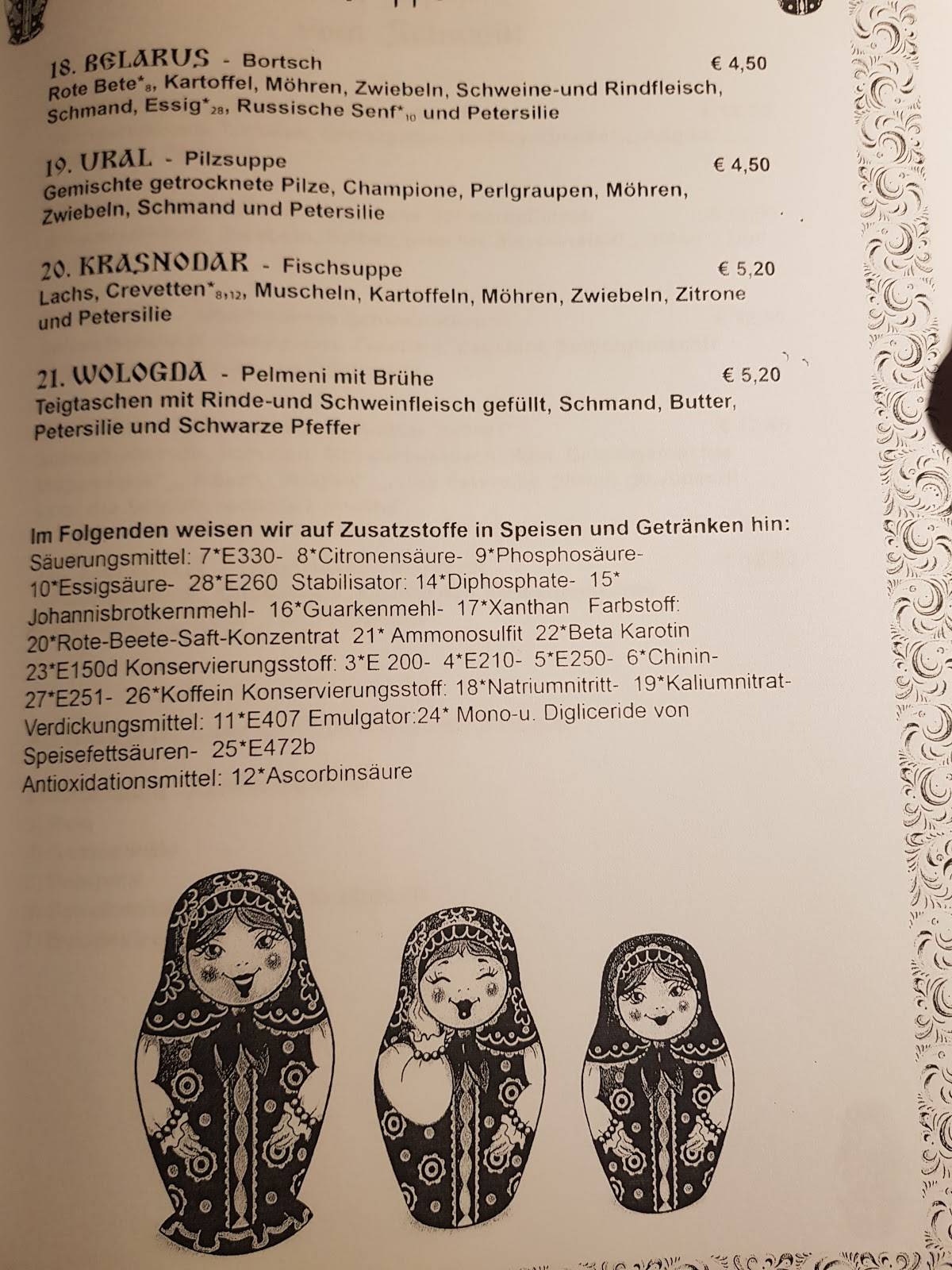 Speisekarte von Matroschka - Russische Spezialitäten restaurant, Zwickau