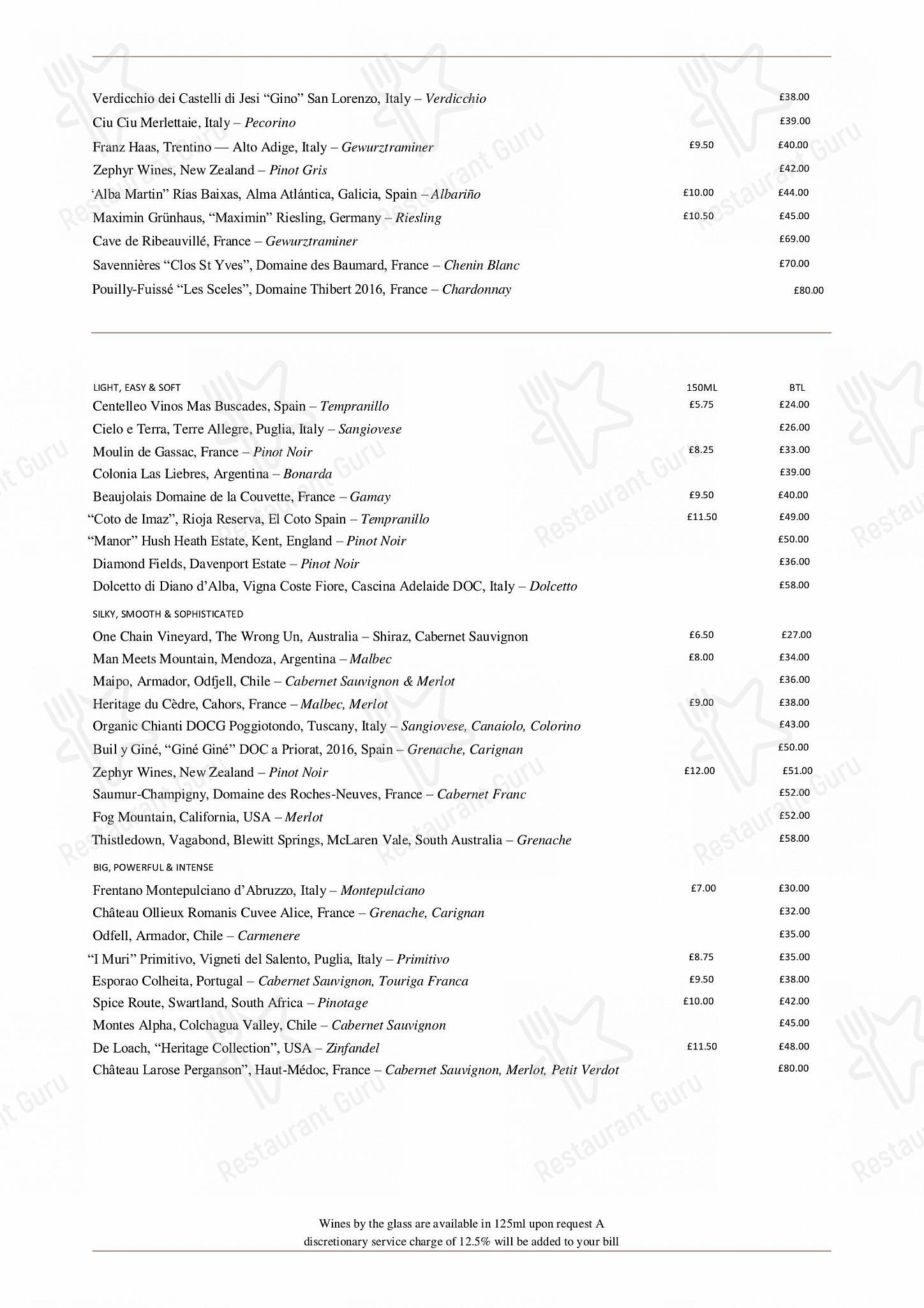 Menu at Mercer Roof Terrace restaurant, London