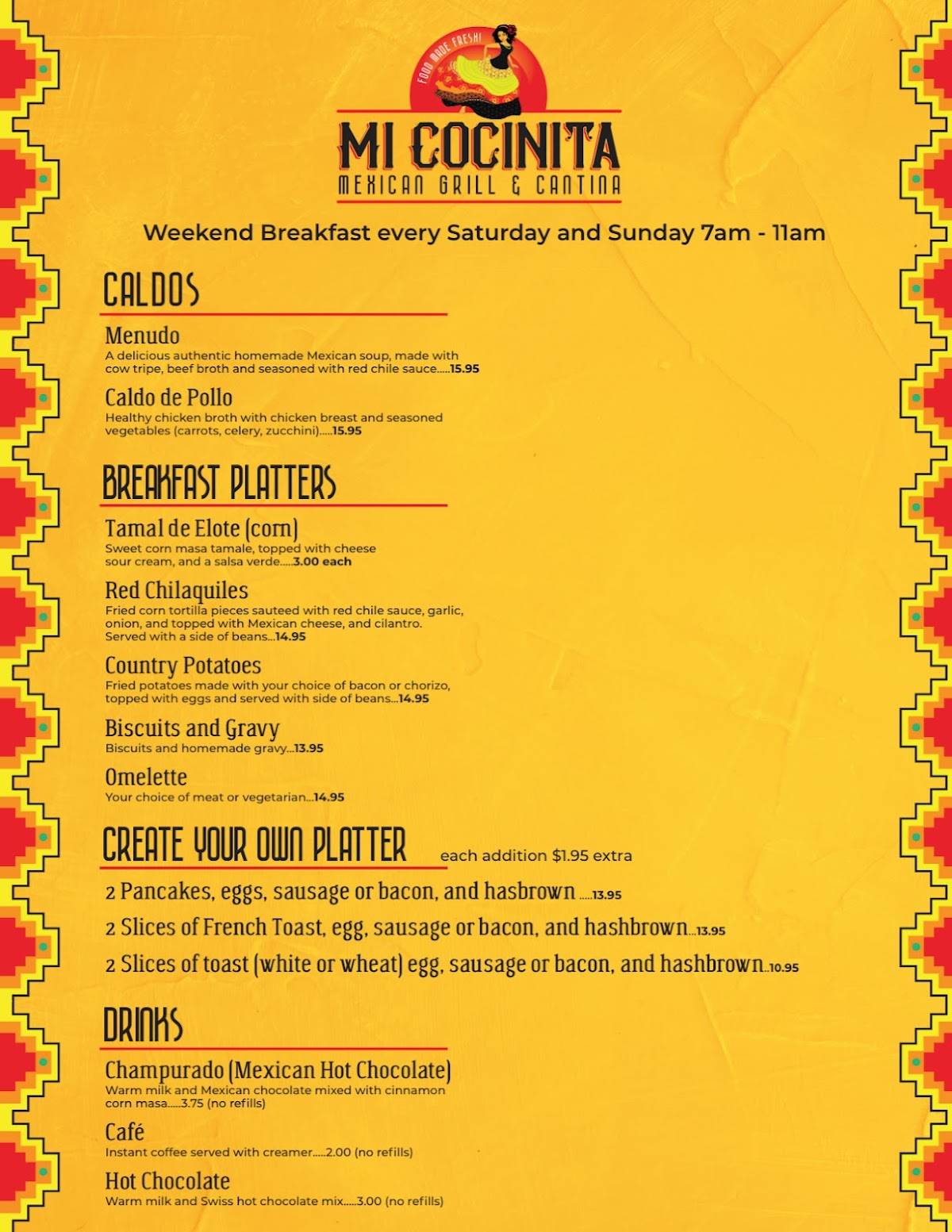 Menu at Mi Cocinita Mexican Grill & Cantina restaurant, Soap Lake