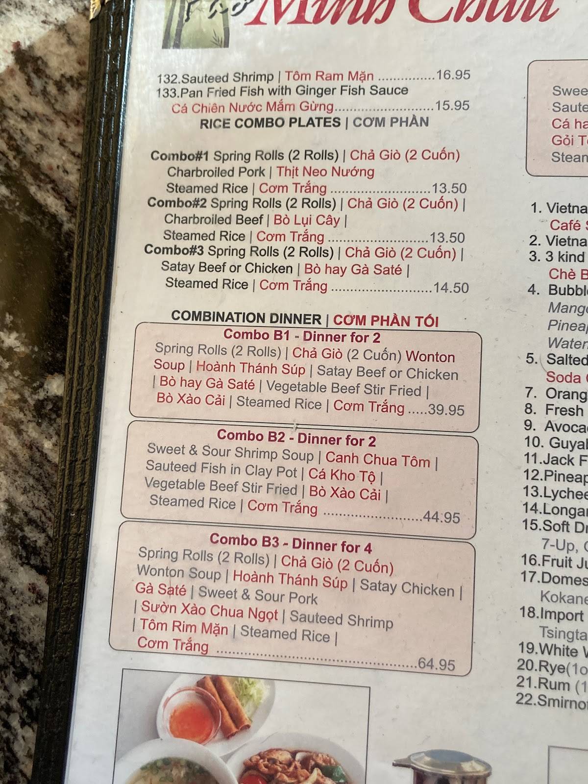 Menu at Minh Chau Restaurant, Calgary