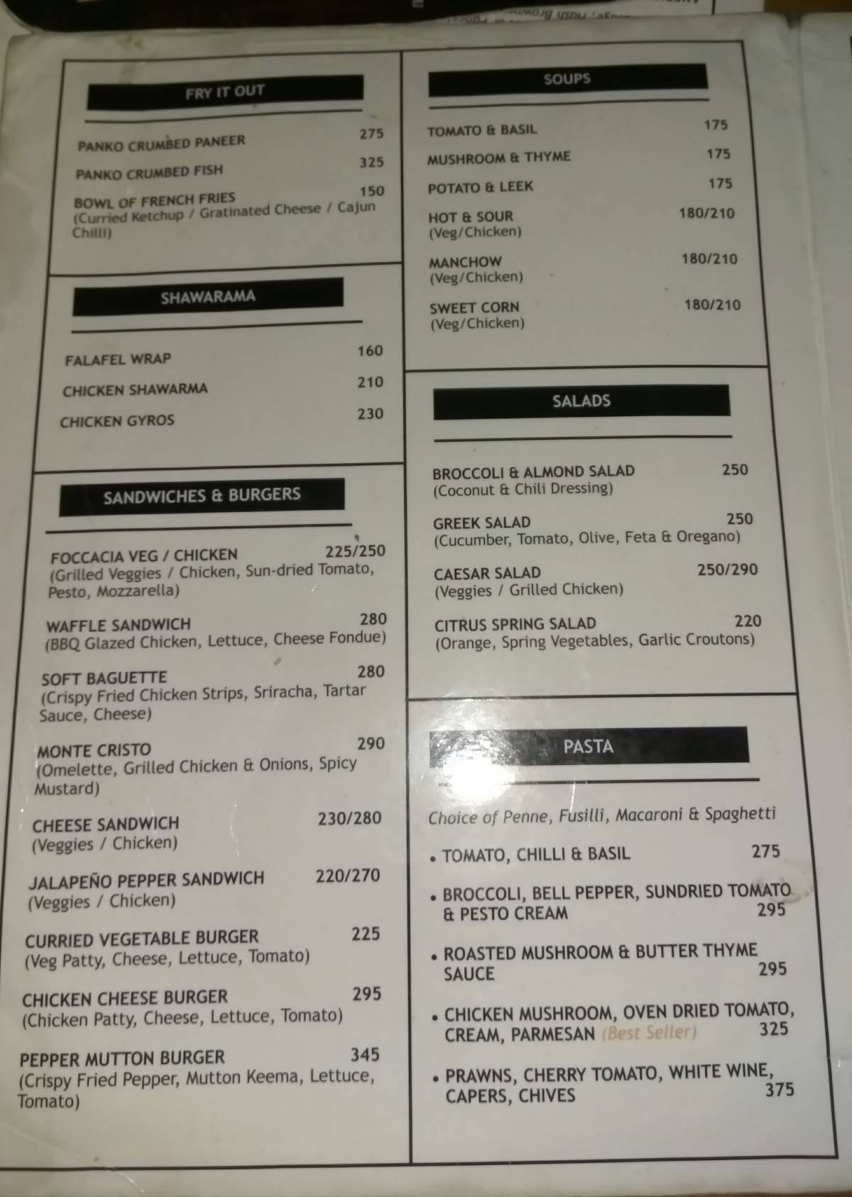 Menu at Monk's Kitchen, Vijayawada
