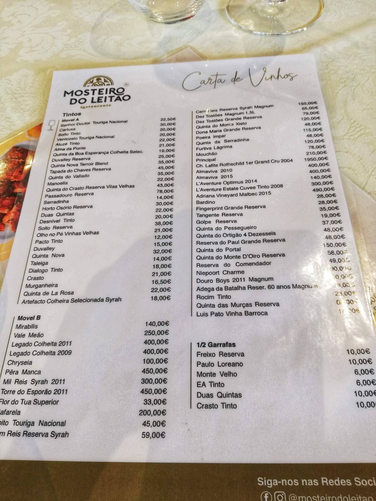Menu em Restaurante Mosteiro do Leitão (Zibreira), Torres Novas