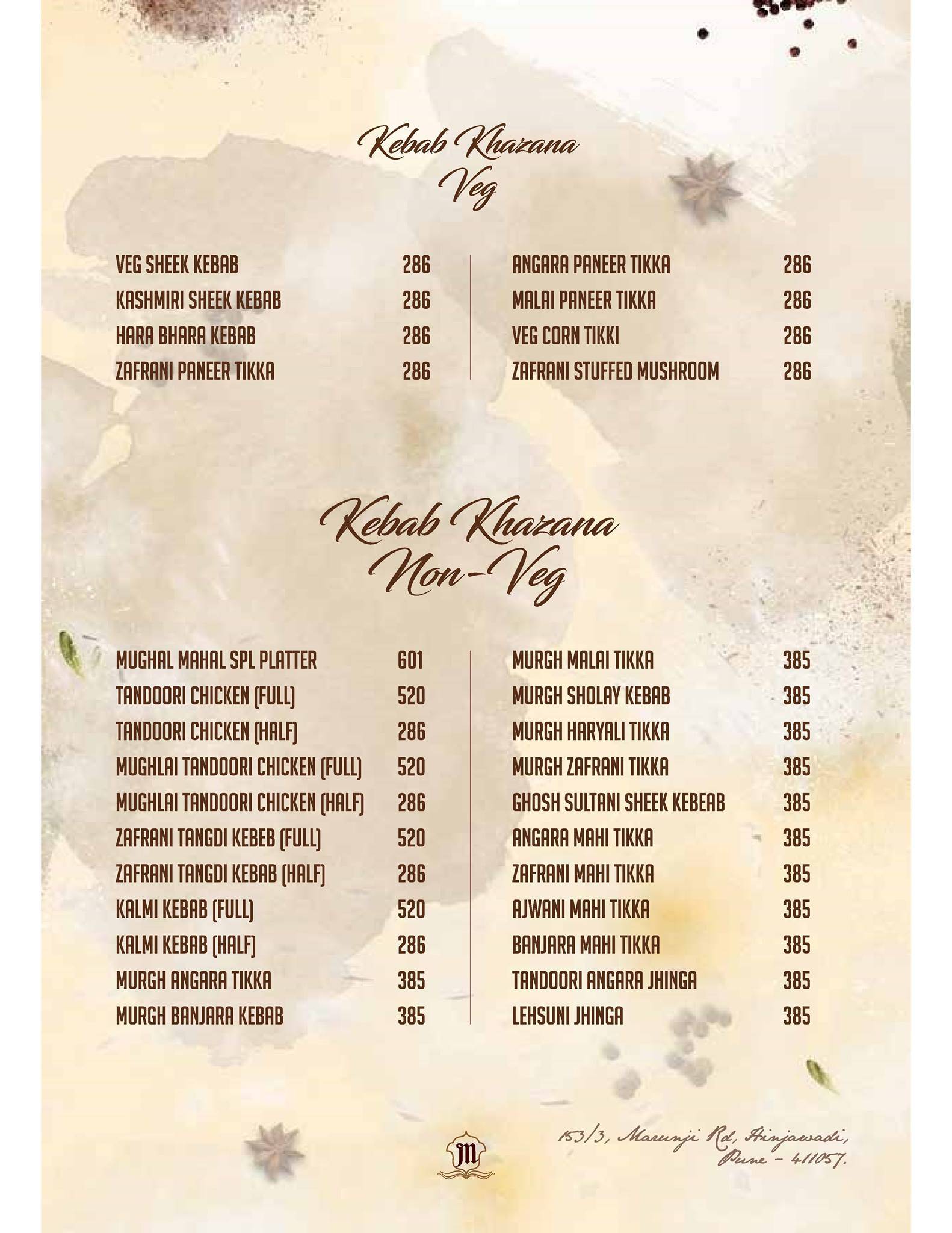 Menu at Mughal Mahal, Pimpri-Chinchwad, 153/3