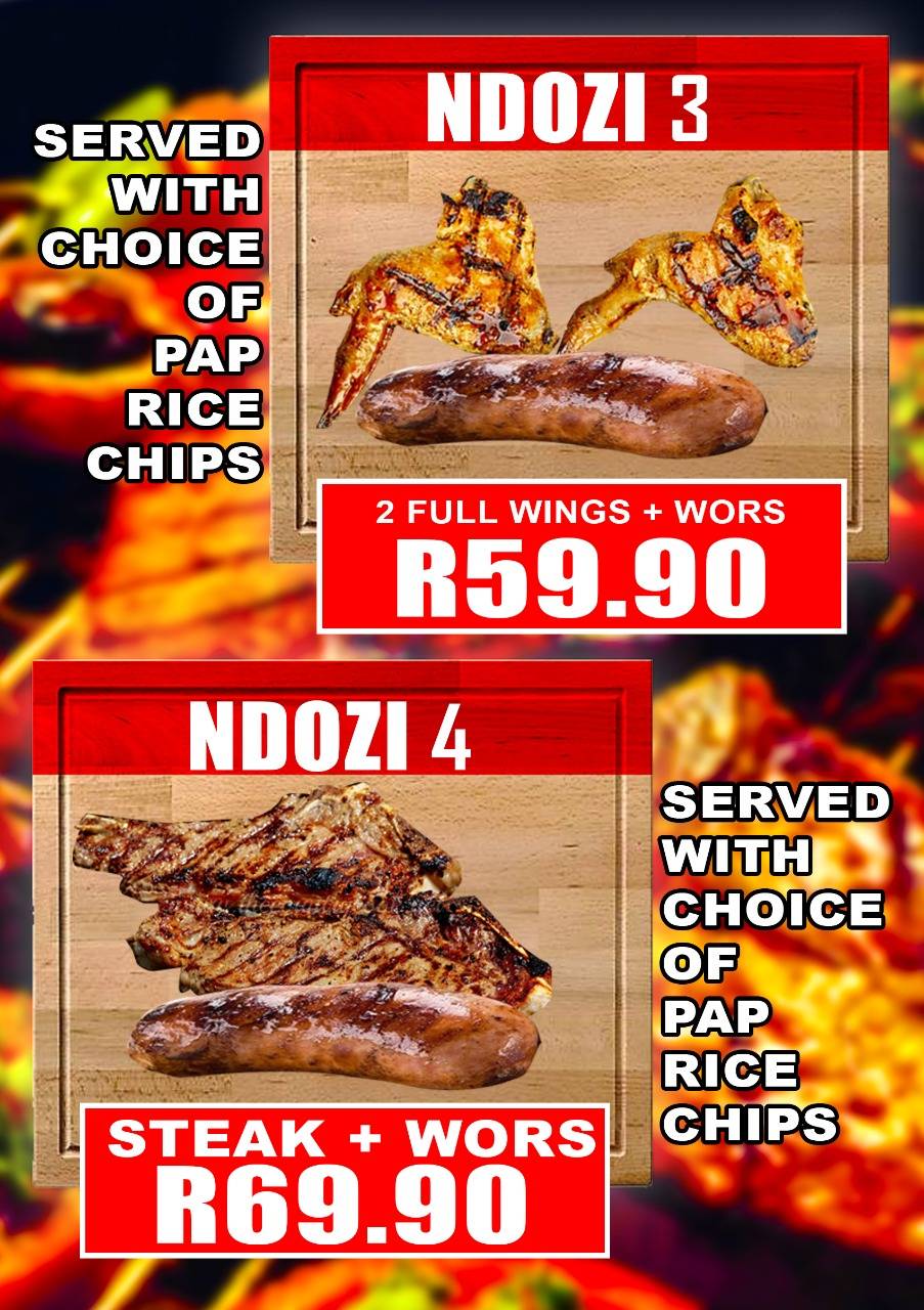 Menu at Ndoziz Buy and Braai restaurant, Johannesburg