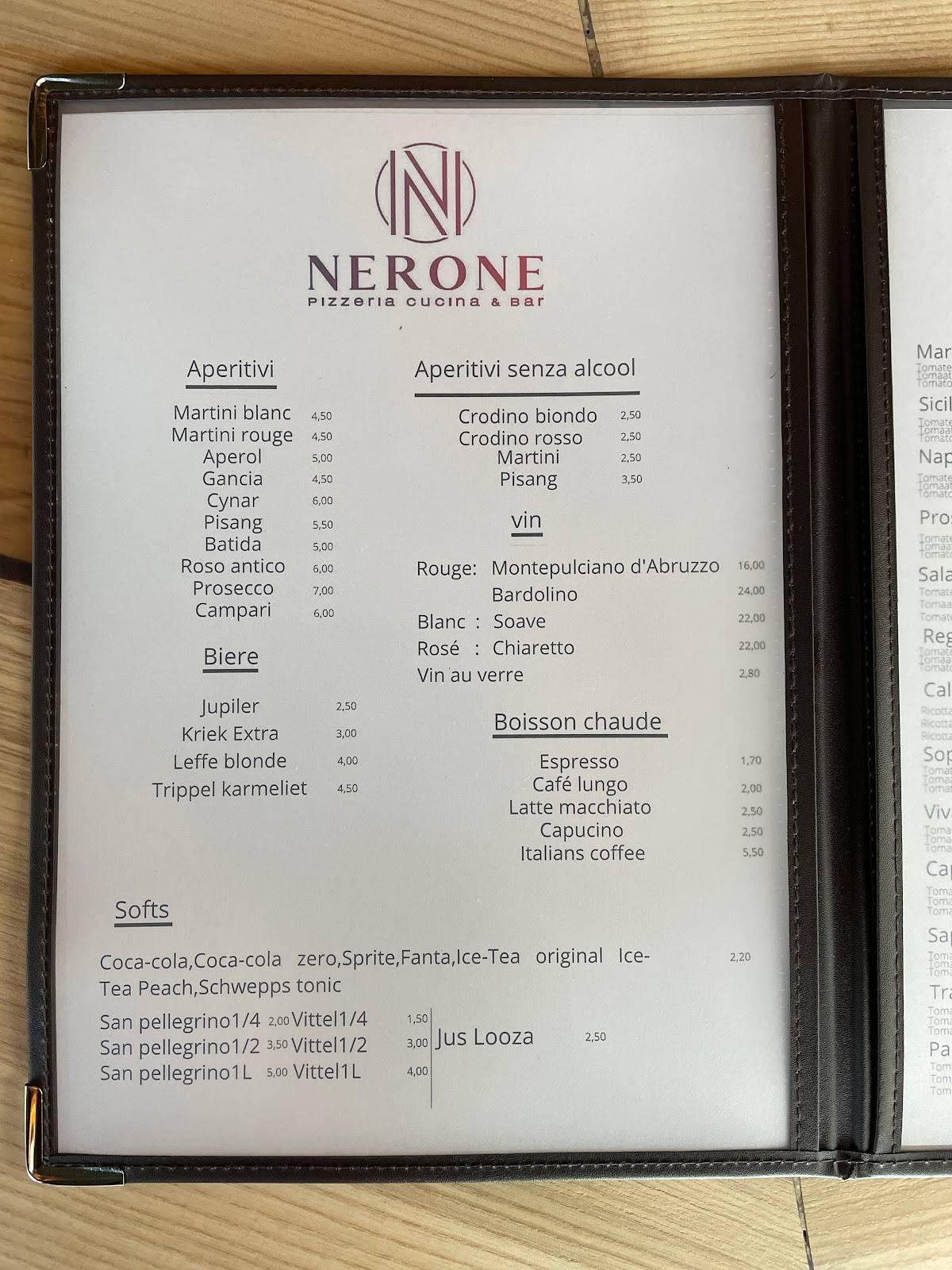 Speisekarte von Nerone, Anderlecht